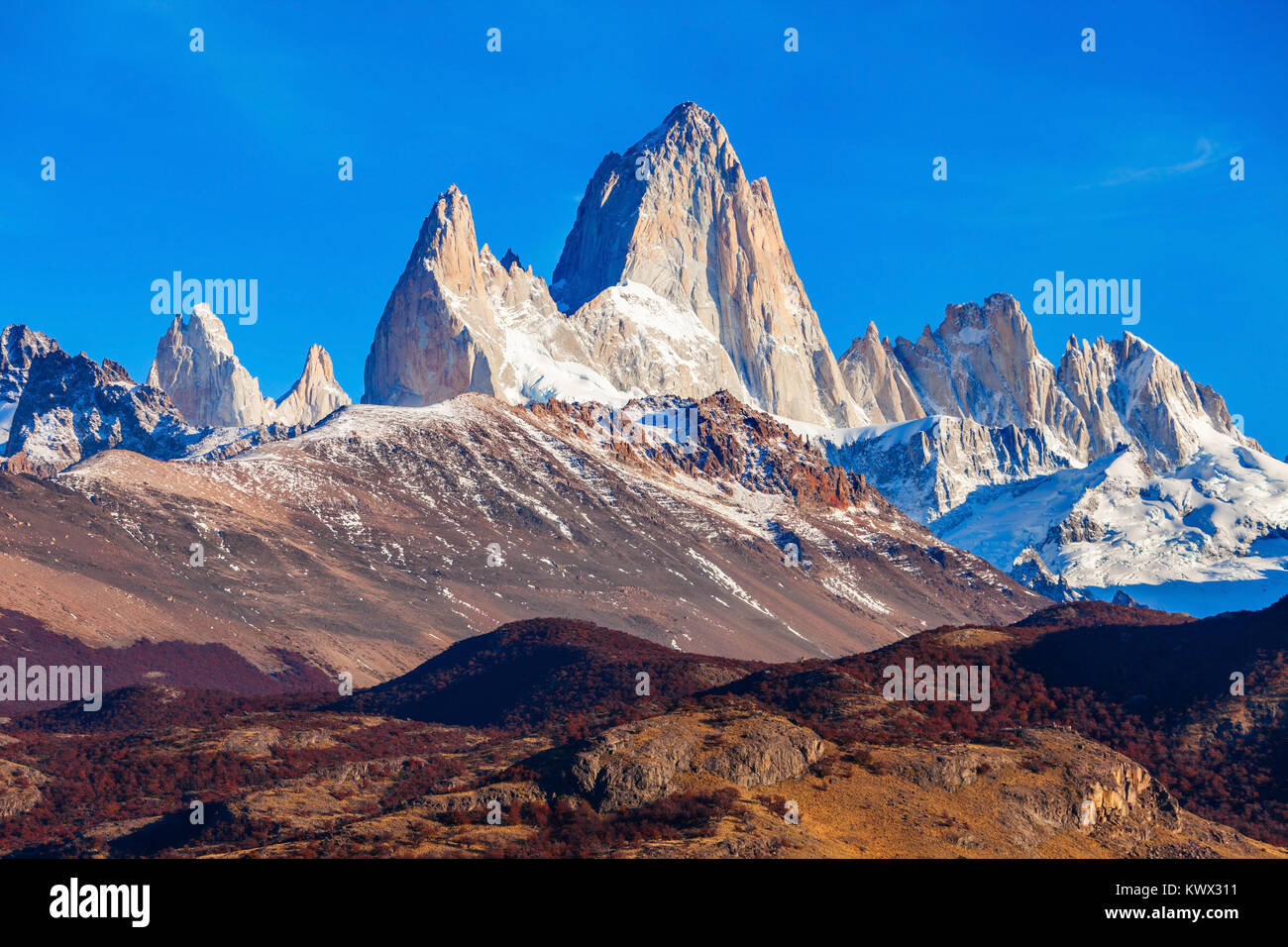 Fitz Roy mountain close up view. Fitz Roy is a mountain located near El ...