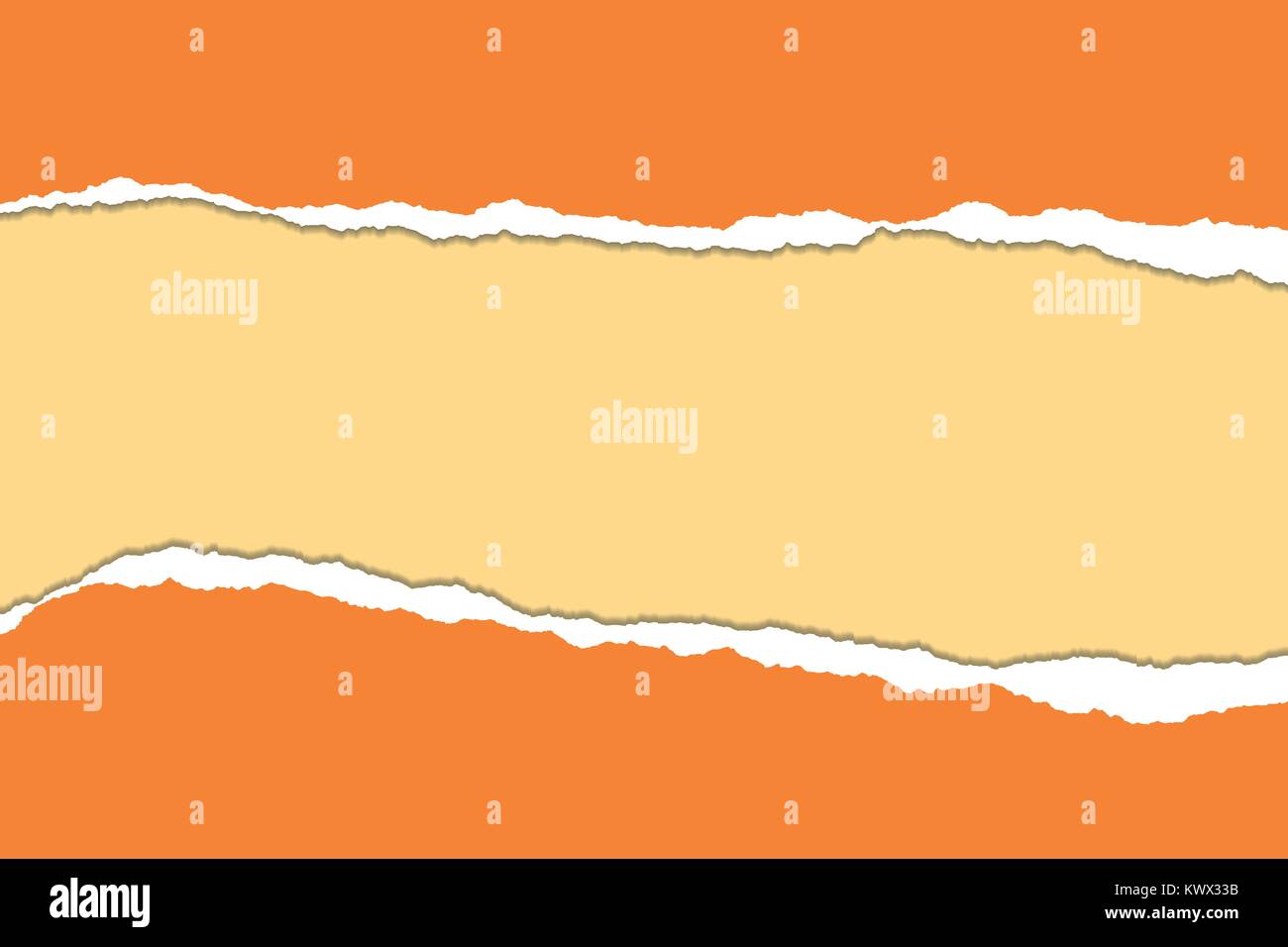 vector realistic illustration of orange torn paper on yellow background ...