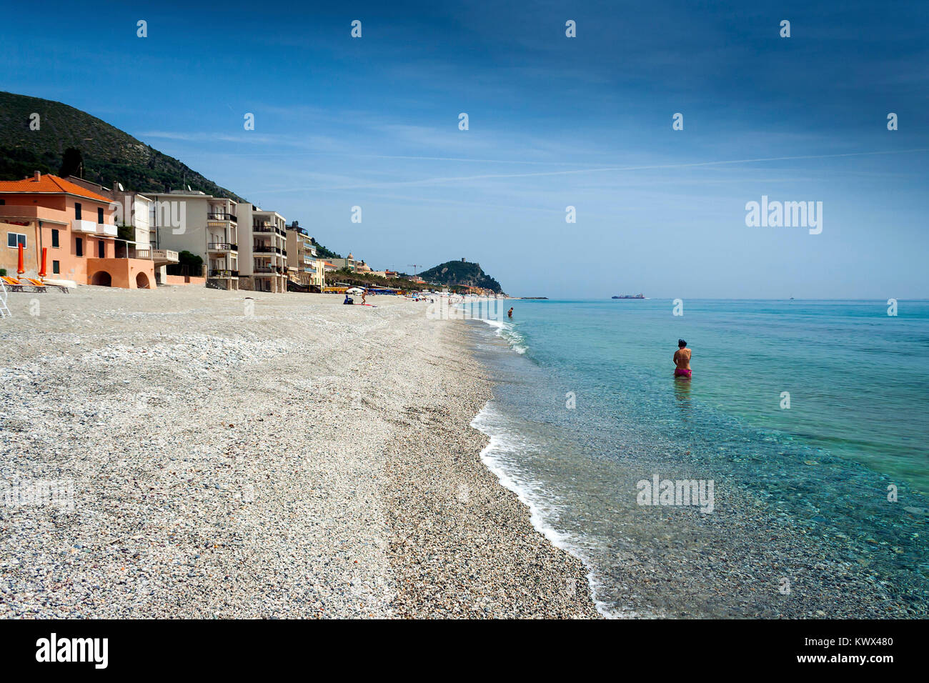 Varigotti, Liguria, Italy - May 21, 2009: Varigotti beach in Liguria ...