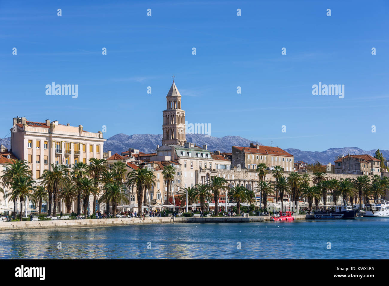 Split city skyline dominated by Cathedral Bell Tower, Croatia Stock ...