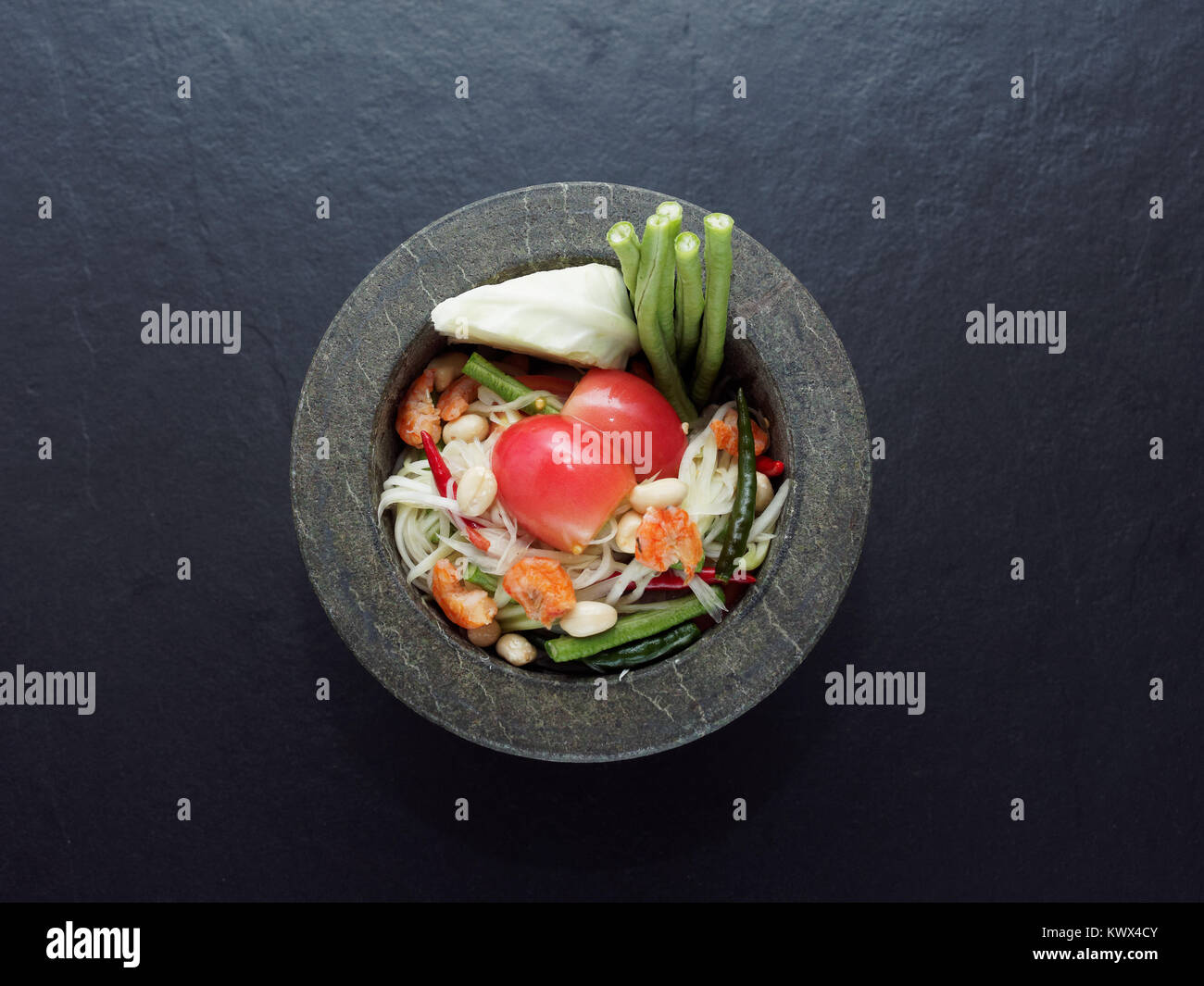 Thai green papaya salad, Som Tam, famous stree food of Thailand in ...