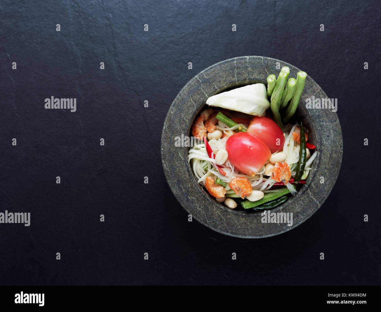 Thai green papaya salad, Som Tam, famous stree food of Thailand in ...