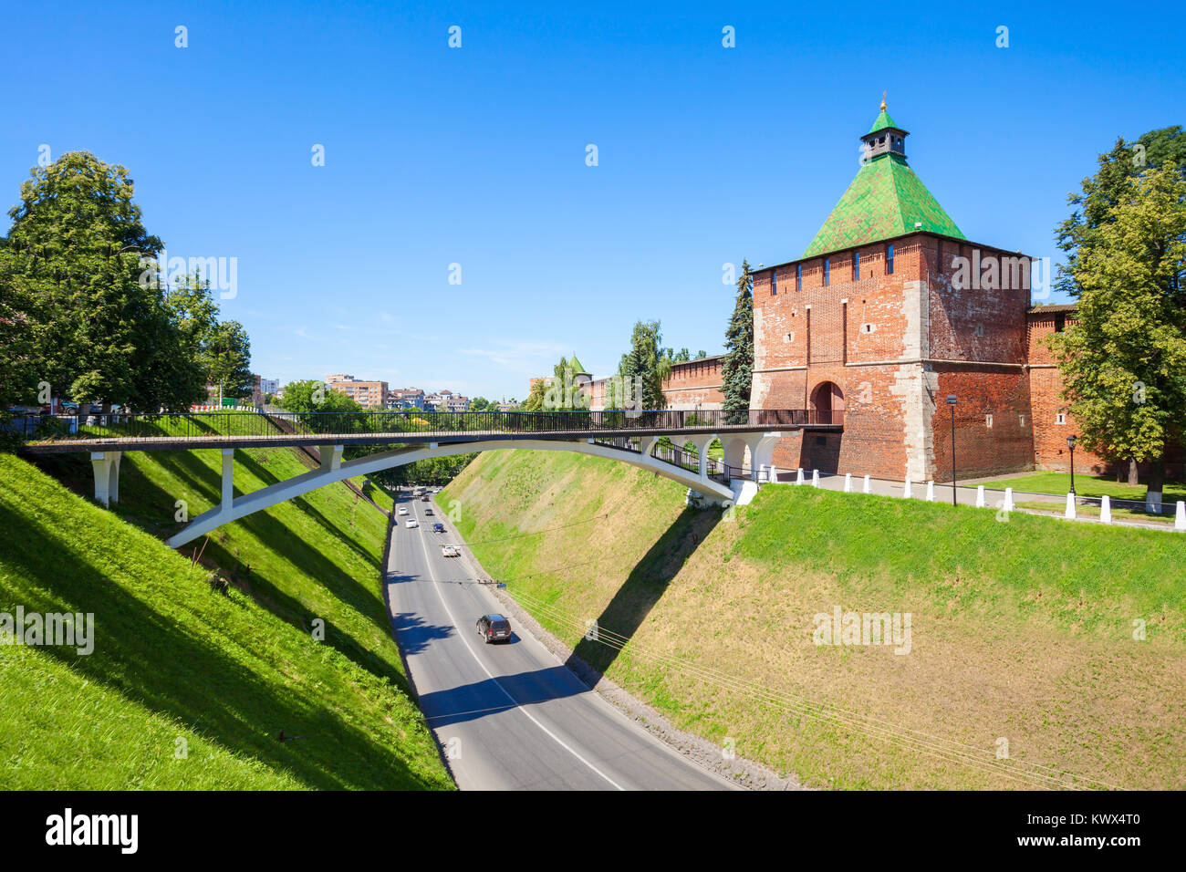 Tower of Nicholas (or Nikolskaya Tower) of Nizhny Novgorod Kremlin. Kremlin is a fortress in the ...