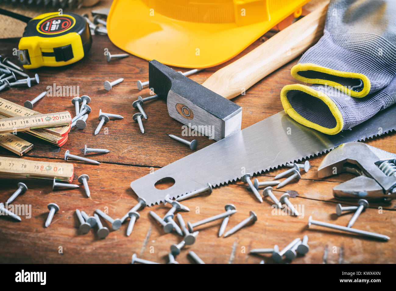 Hand tools on table hi-res stock photography and images - Alamy