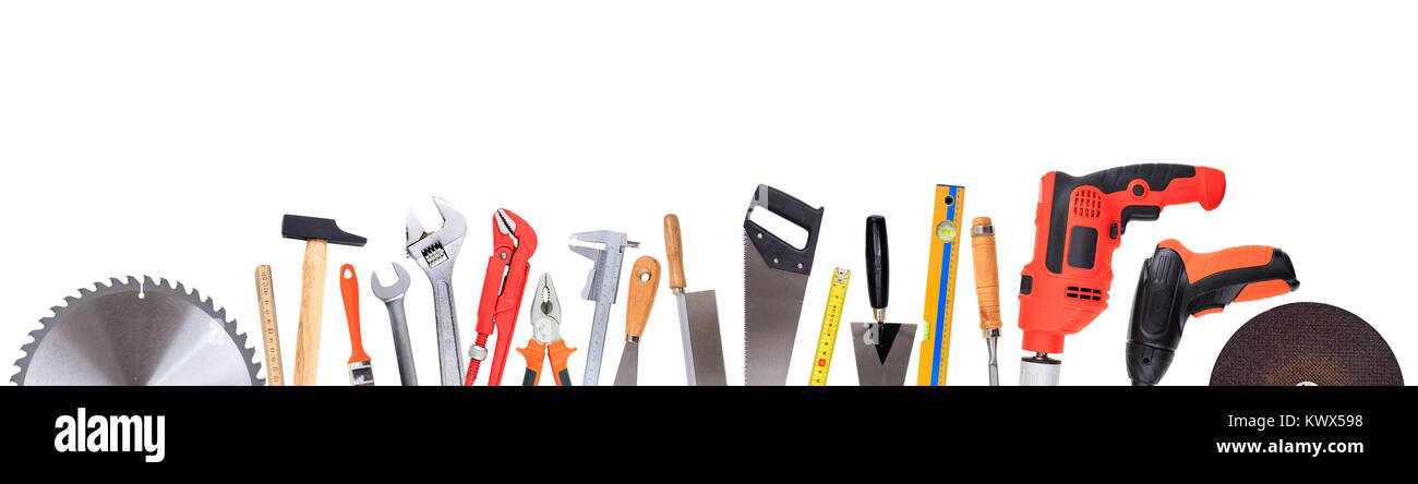 Set of hand tools on white background Stock Photo - Alamy