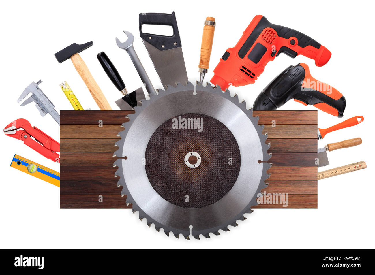Set of hand tools on white background Stock Photo - Alamy