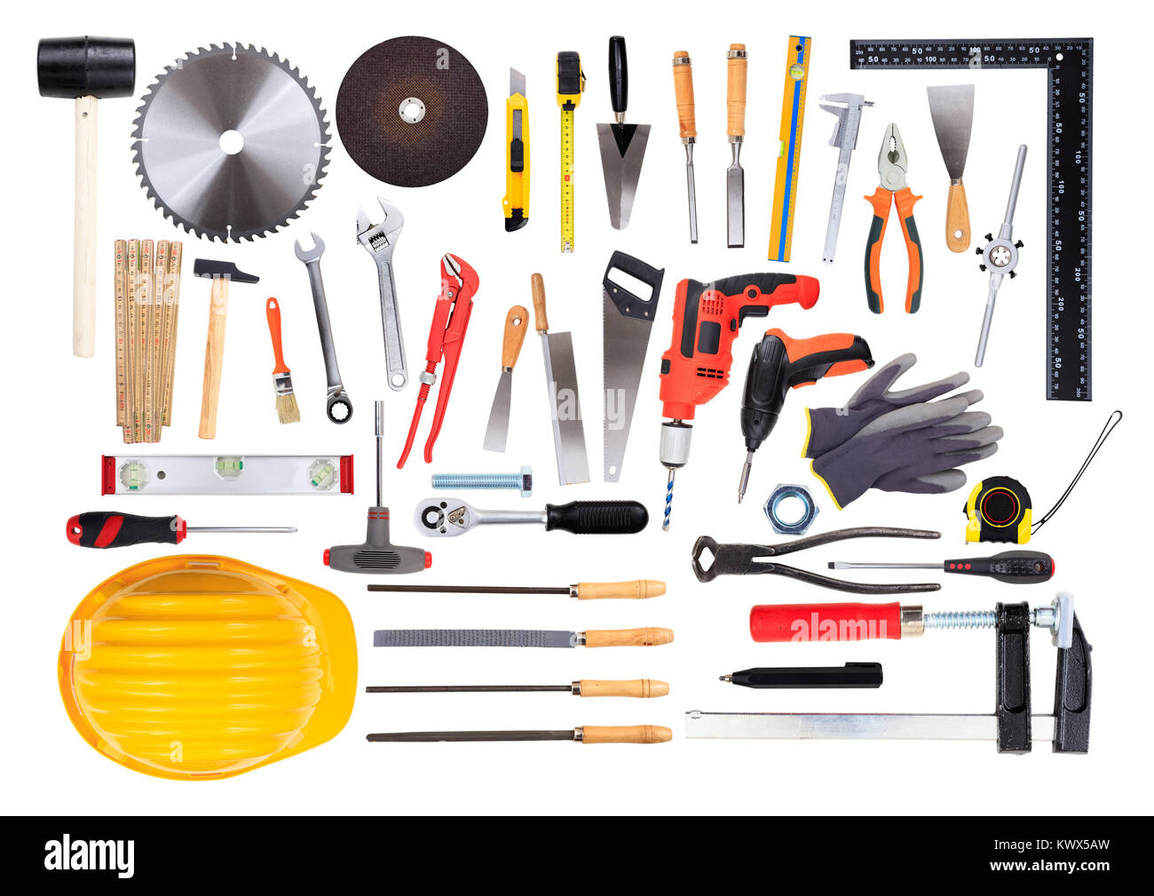 Set of hand tools on white background Stock Photo - Alamy