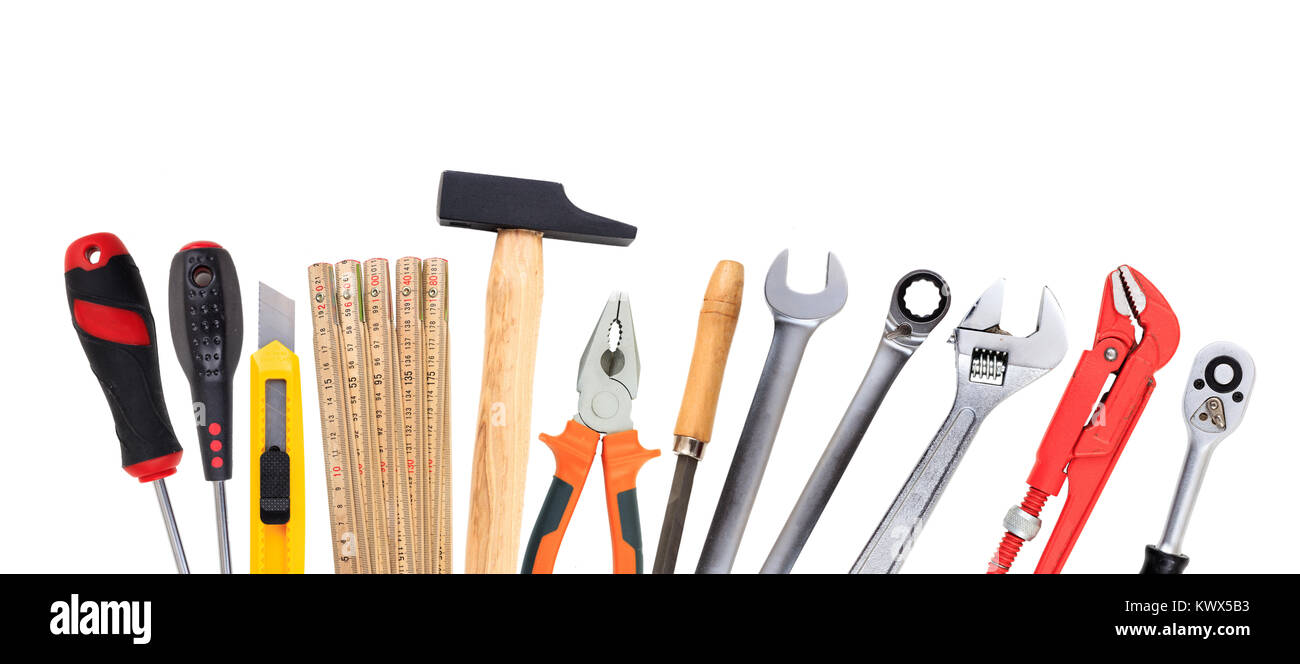 Set of hand tools on white background Stock Photo - Alamy