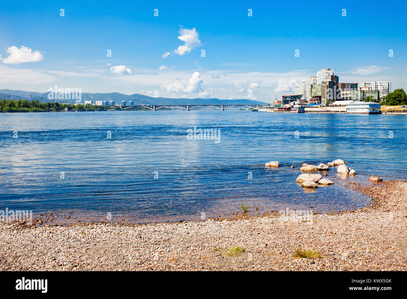 Krasnoyarsk city on Yenisey river bank in Siberia, Russia Stock Photo ...