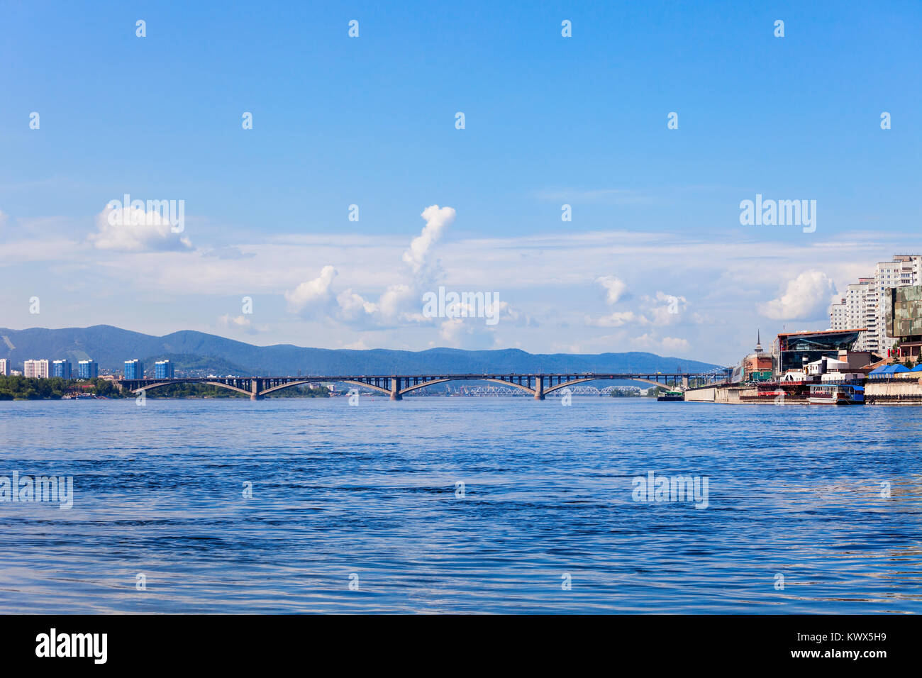Krasnoyarsk city on Yenisey river bank in Siberia, Russia Stock Photo ...