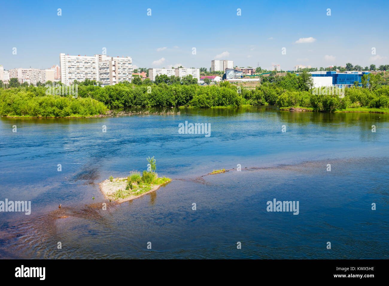 Krasnoyarsk city on Yenisey river bank in Siberia, Russia Stock Photo ...