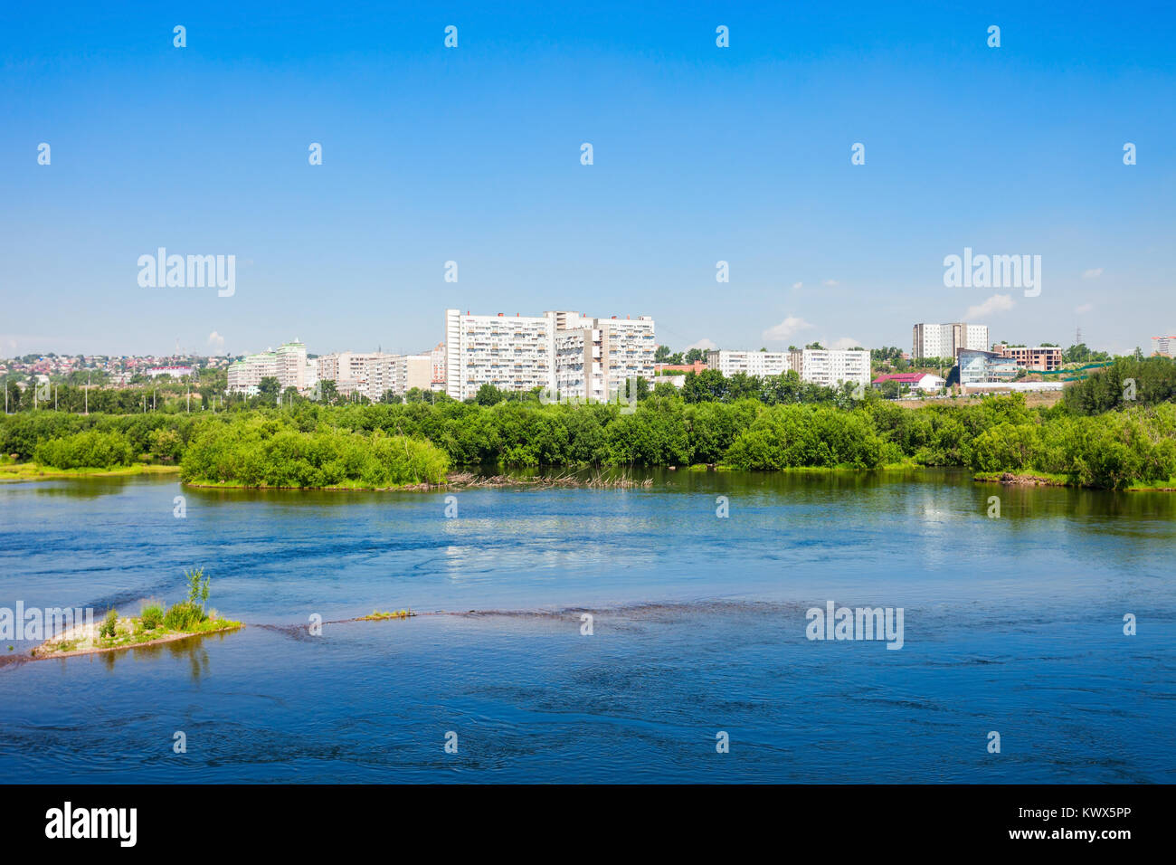 Krasnoyarsk city on Yenisey river bank in Siberia, Russia Stock Photo ...