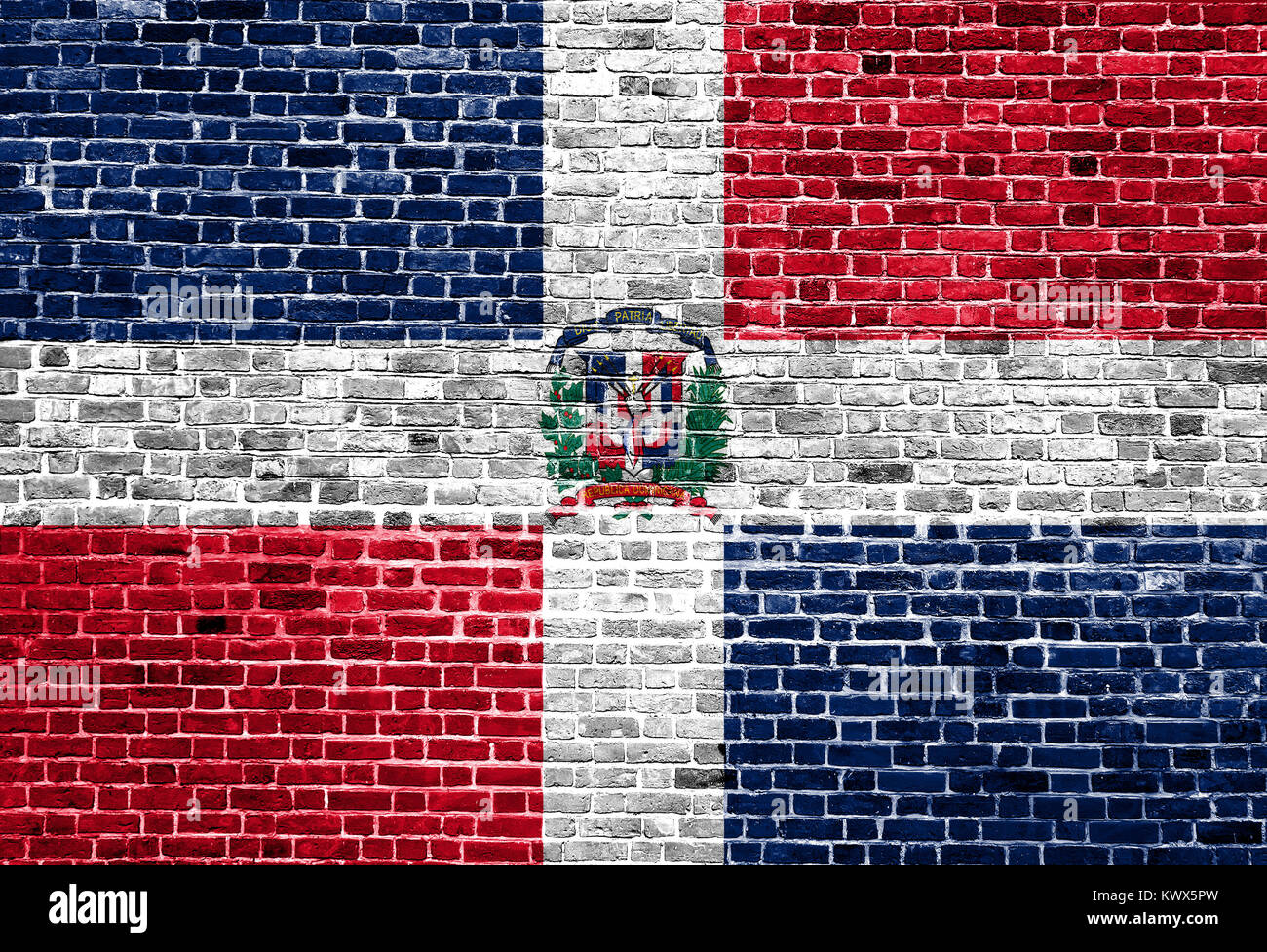 Flag of Dominican Republic painted on brick wall, background texture ...