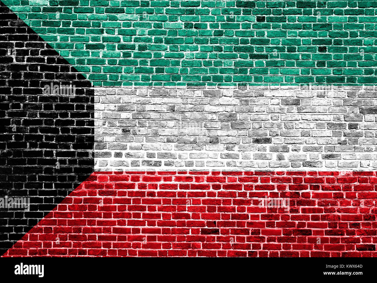 Flag of Kuwait painted on brick wall, background texture Stock Photo ...