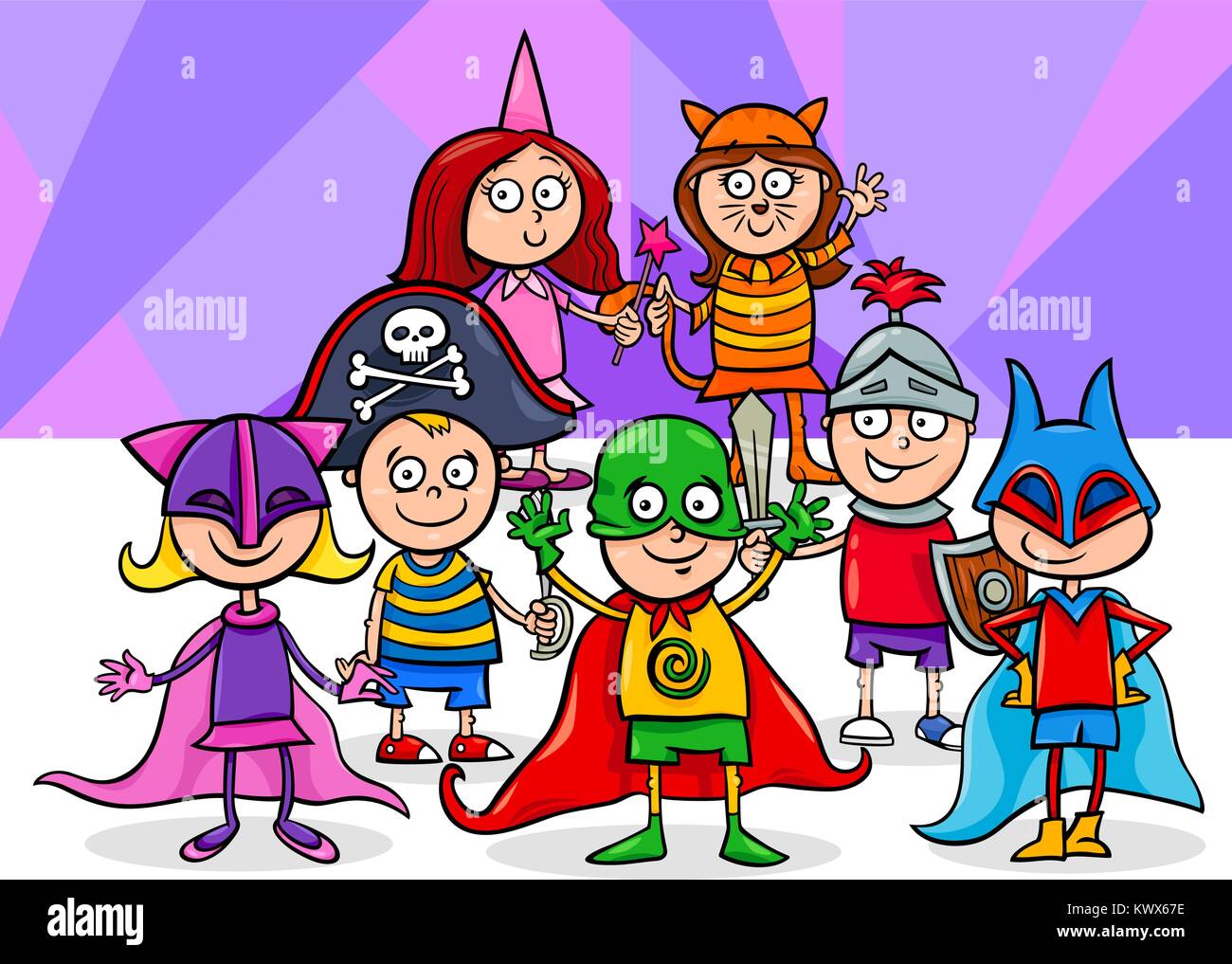 Cartoon Illustration of Elementary Age Children Characters at the Mask ...