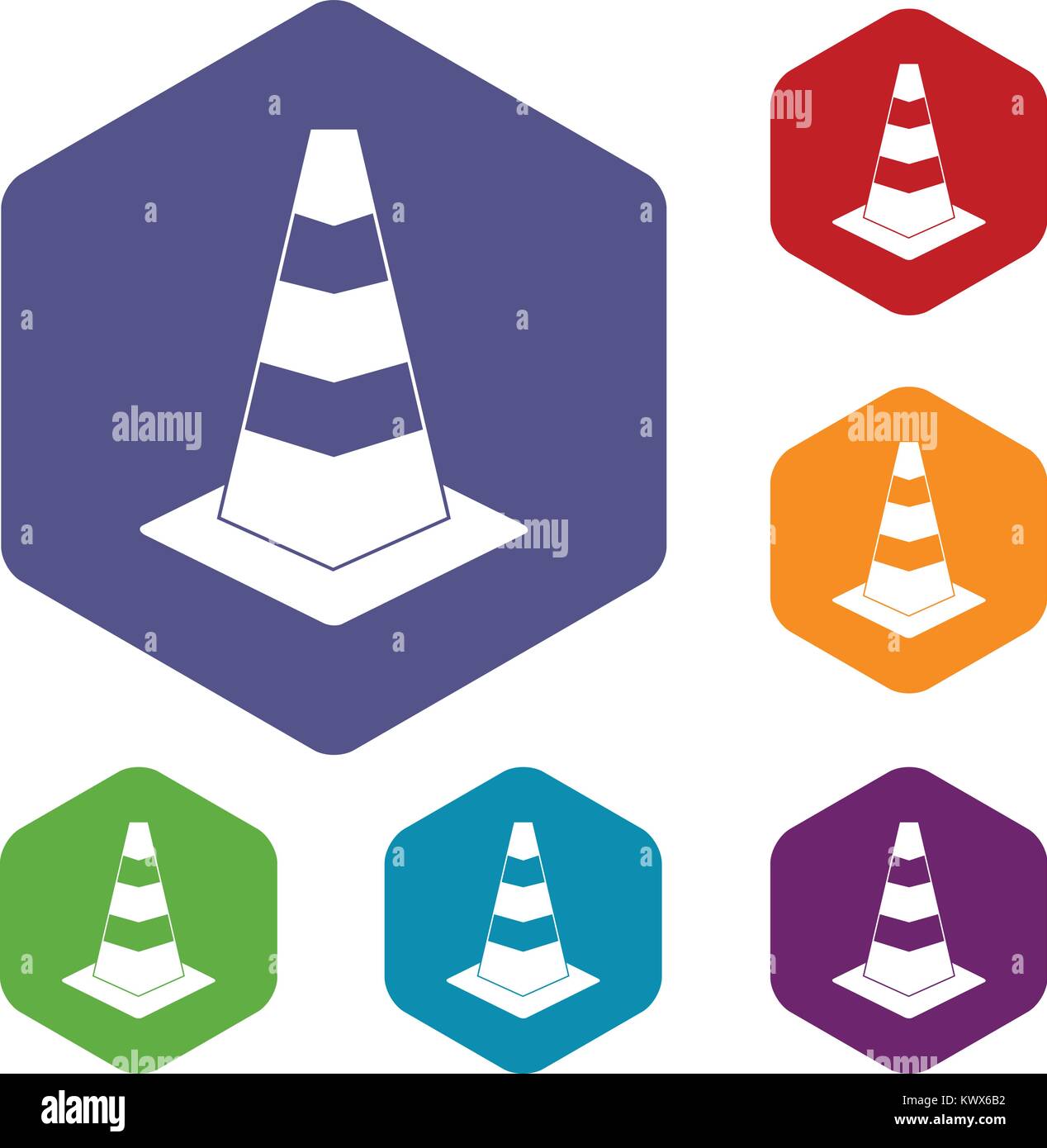 Traffic cone icons set rhombus in different colors isolated on white ...