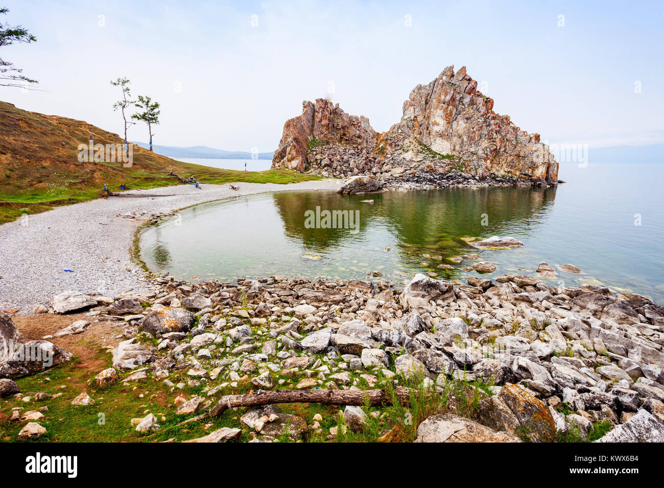 Shamanka (Shamans Rock) on Baikal lake near Khuzhir at Olkhon island in ...