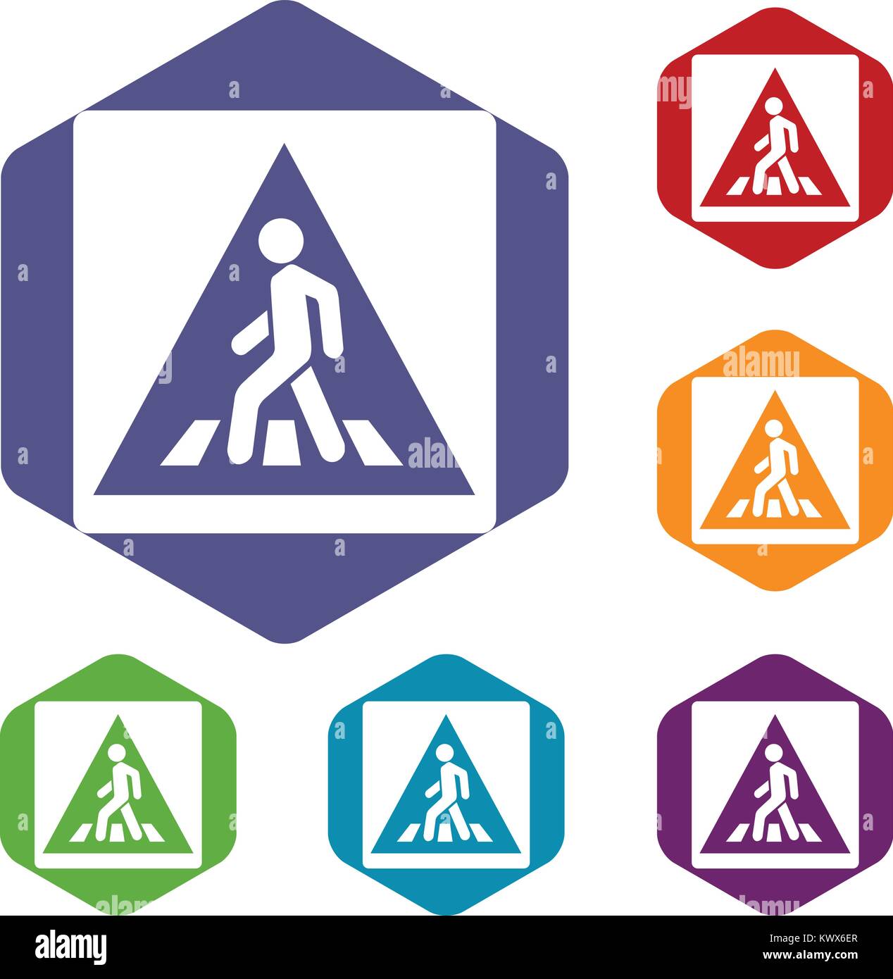 Pedestrian road sign icons set rhombus in different colors isolated on ...