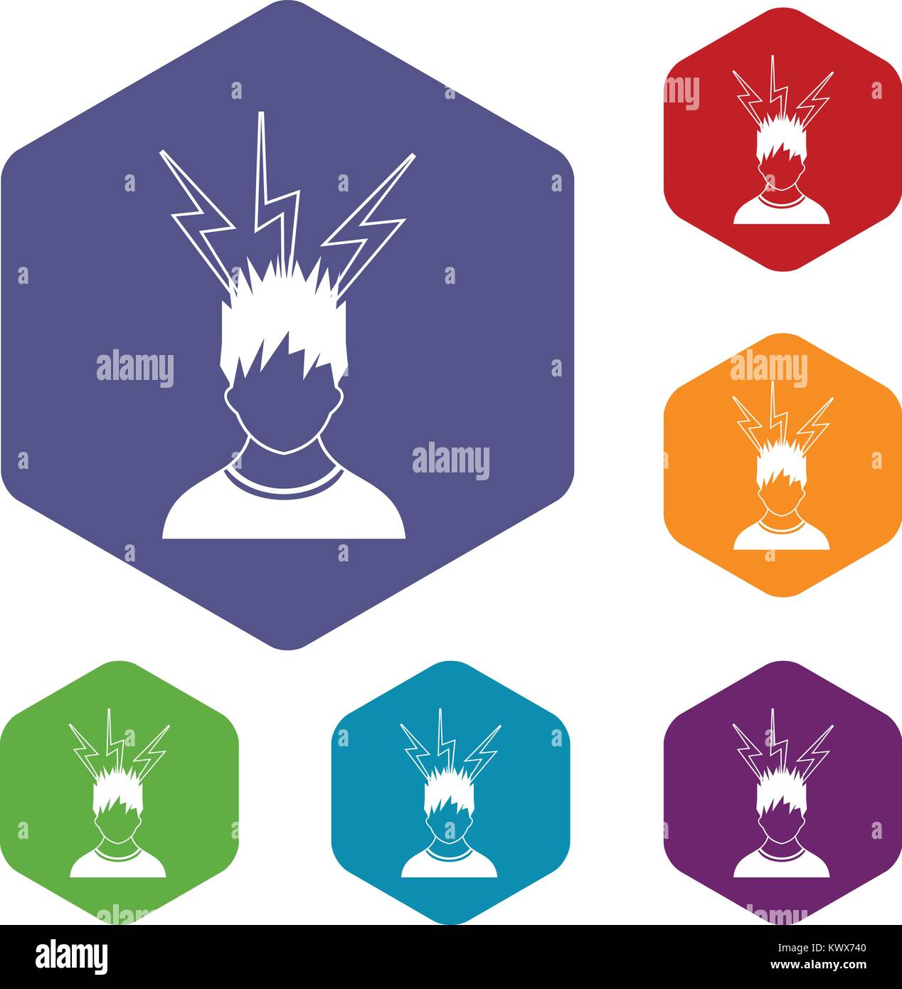 Lightning above the head of man icons set rhombus in different colors ...
