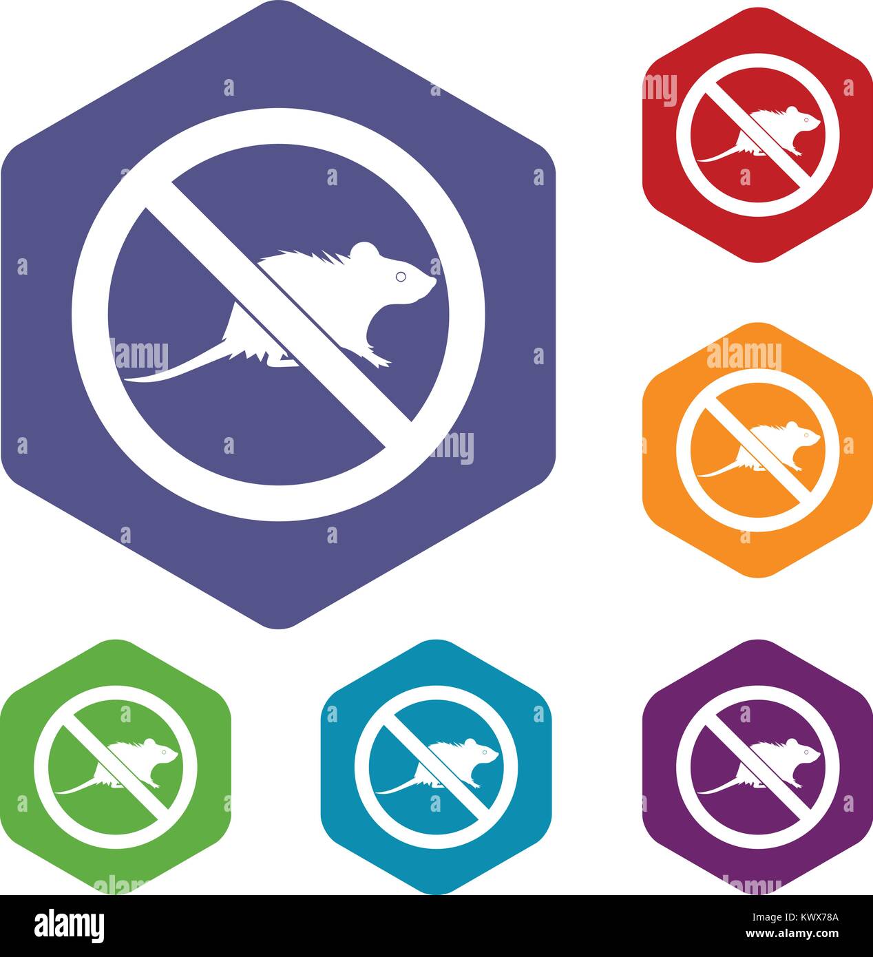 No rats sign icons set rhombus in different colors isolated on white ...