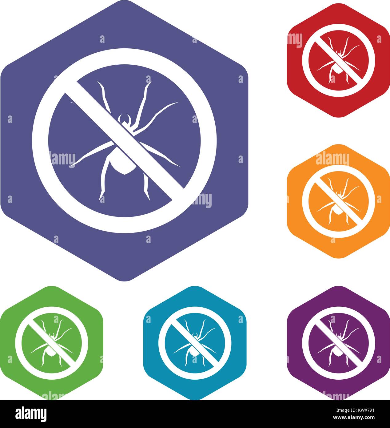 No spider sign icons set rhombus in different colors isolated on white ...