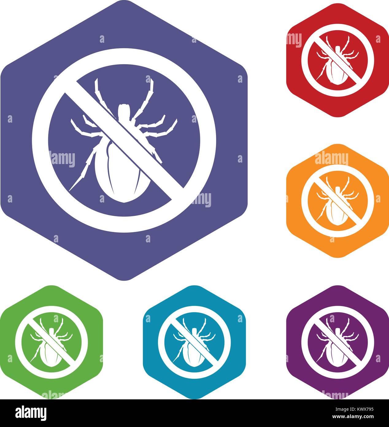No bug sign icons set rhombus in different colors isolated on white ...