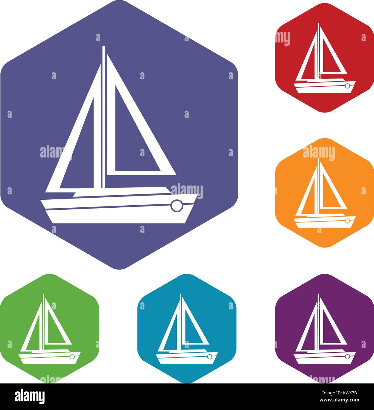 Small boat icons set rhombus in different colors isolated on white ...