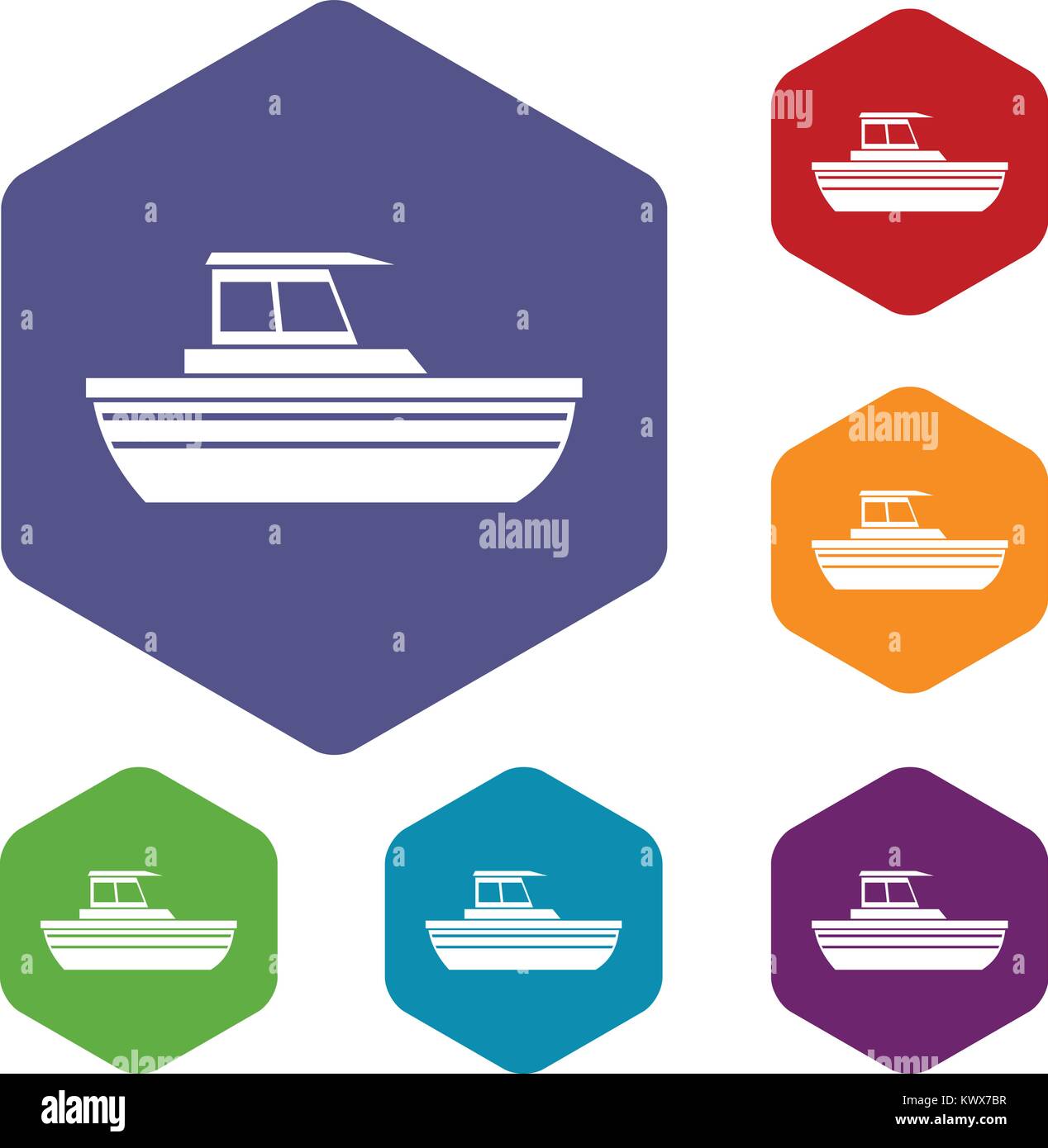 Motor boat icons set rhombus in different colors isolated on white ...
