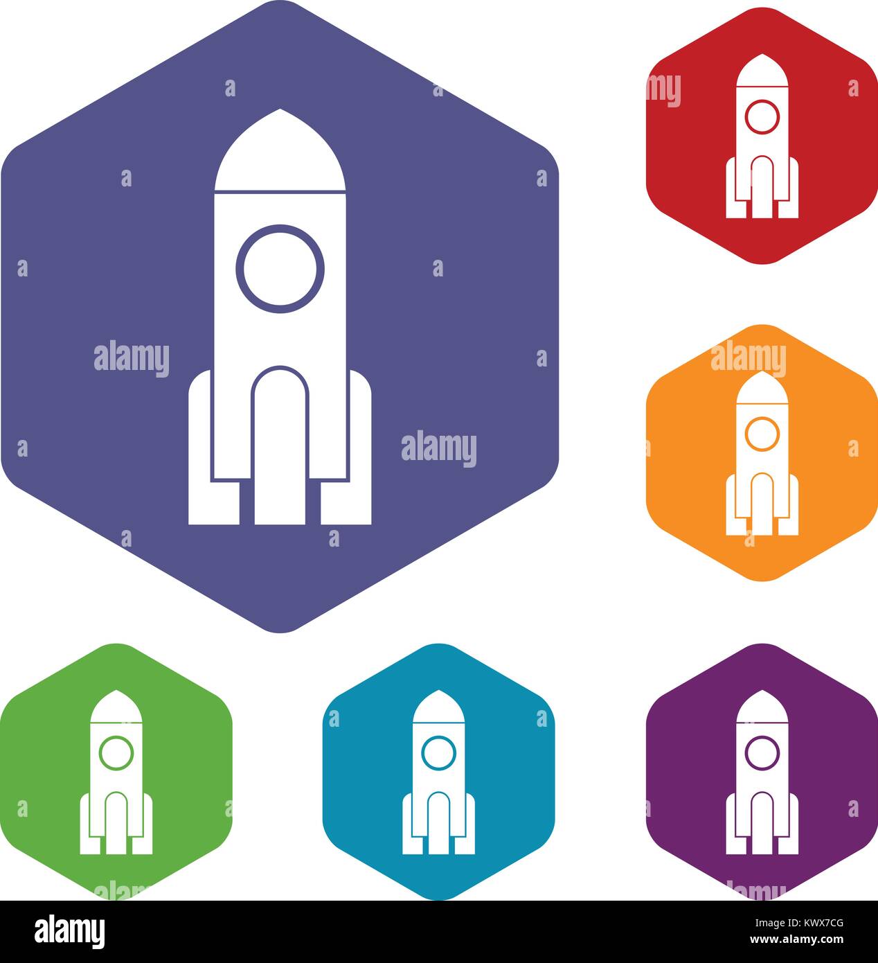 Rocket icons set rhombus in different colors isolated on white ...