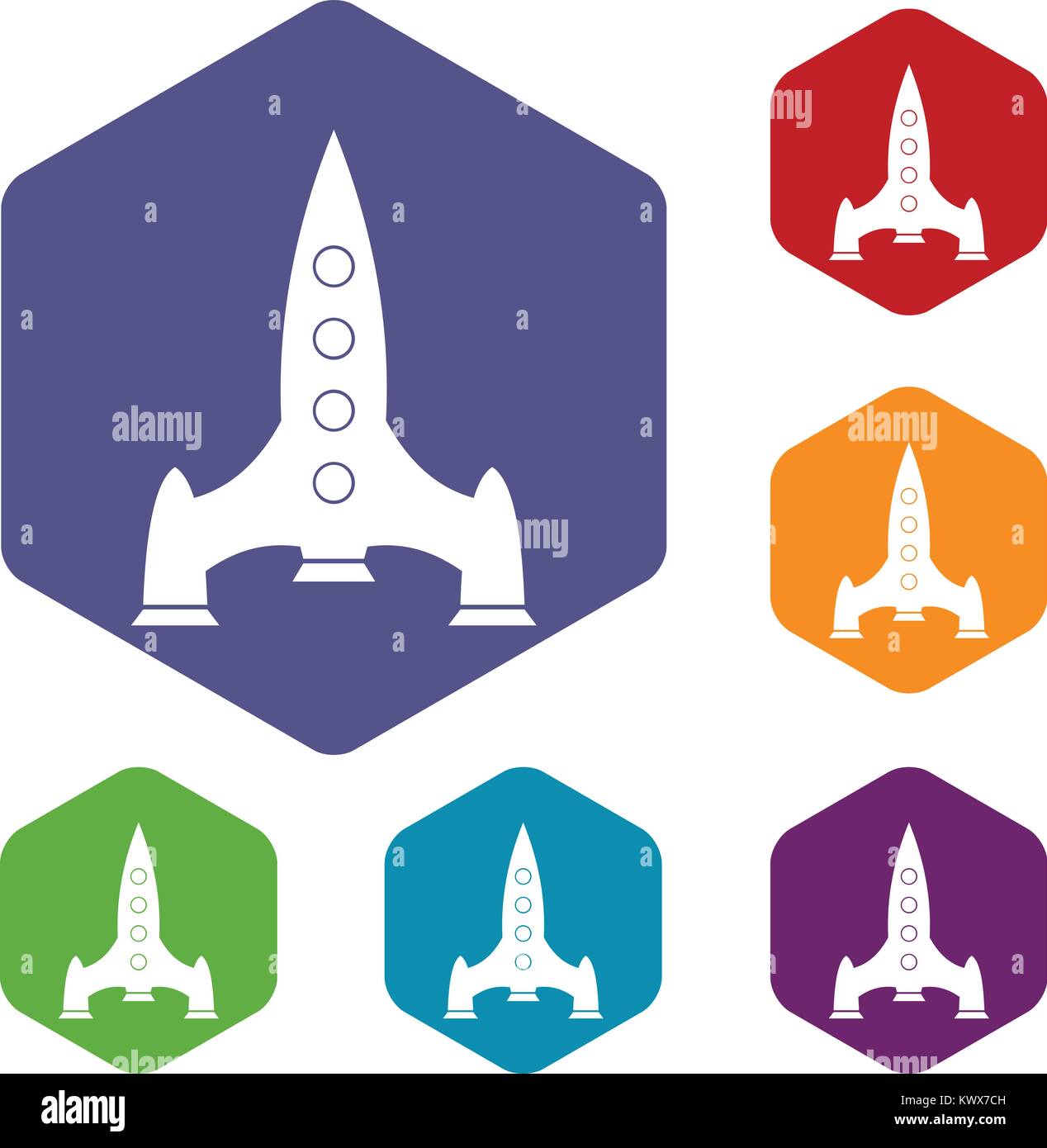 Rocket icons set rhombus in different colors isolated on white ...