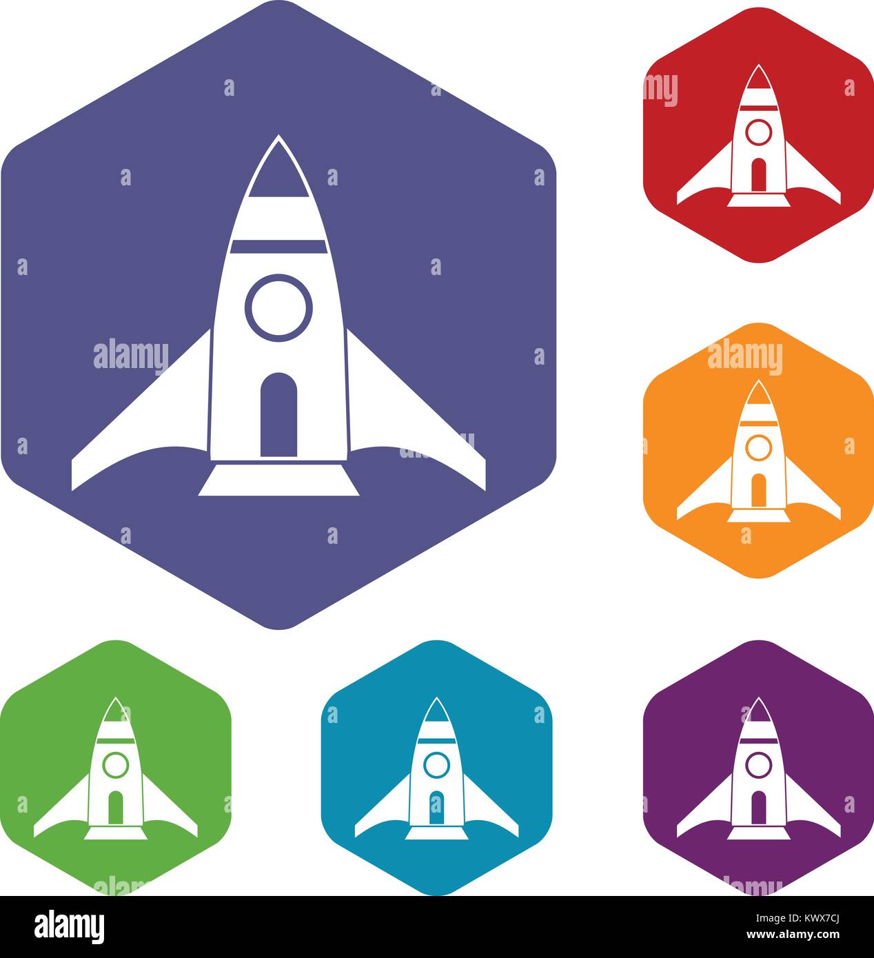 Rocket icons set rhombus in different colors isolated on white ...