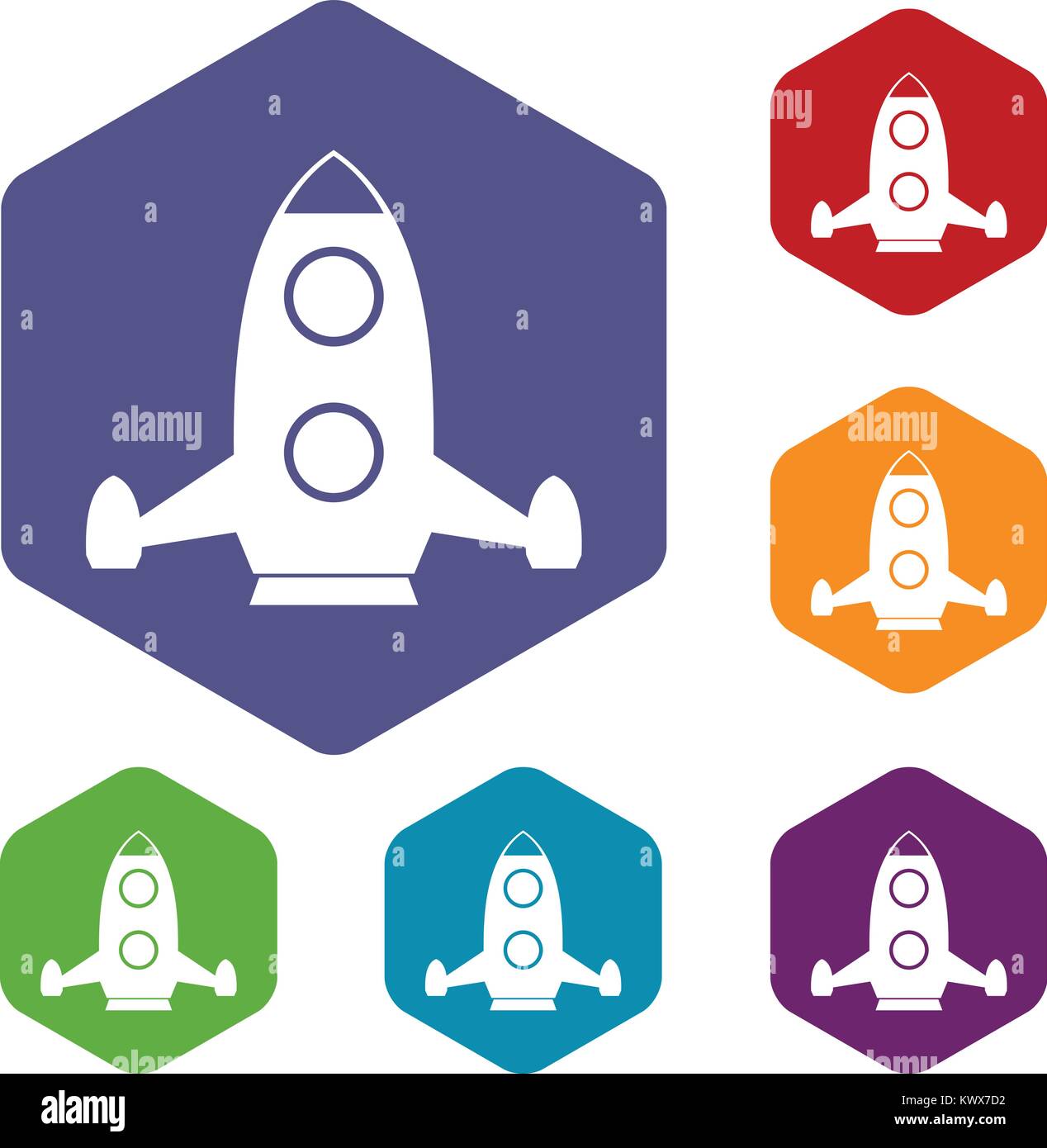 Rocket icons set rhombus in different colors isolated on white ...