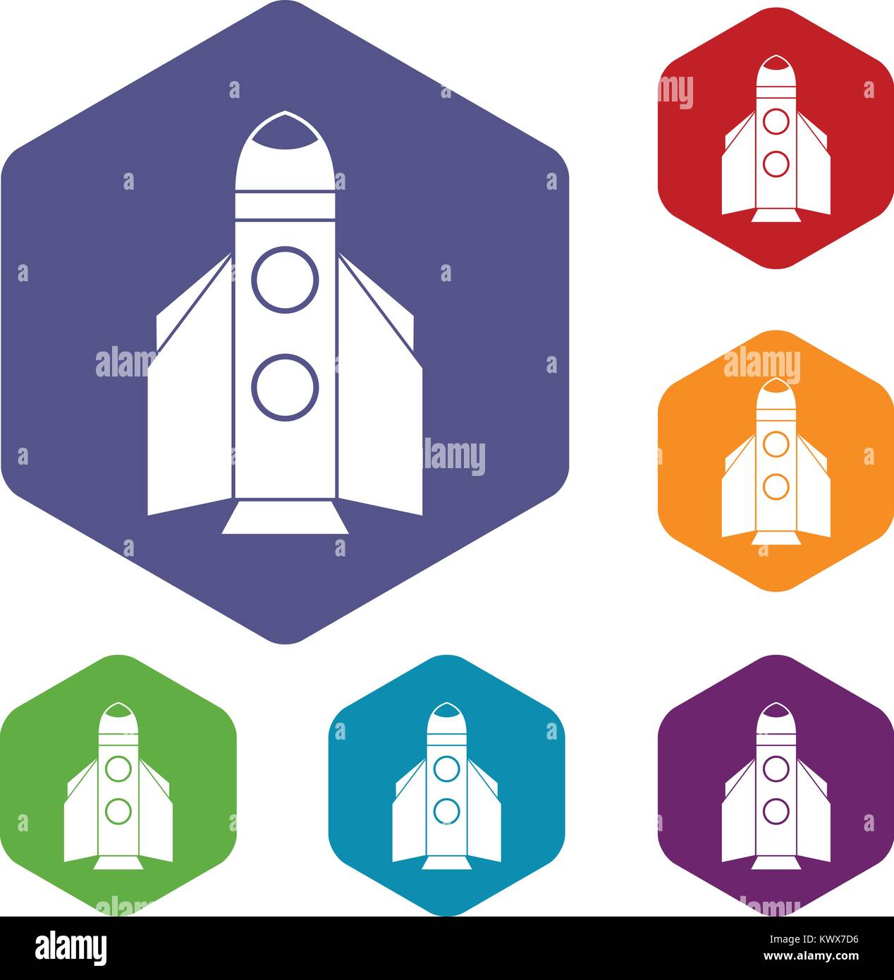 Rocket icons set rhombus in different colors isolated on white ...