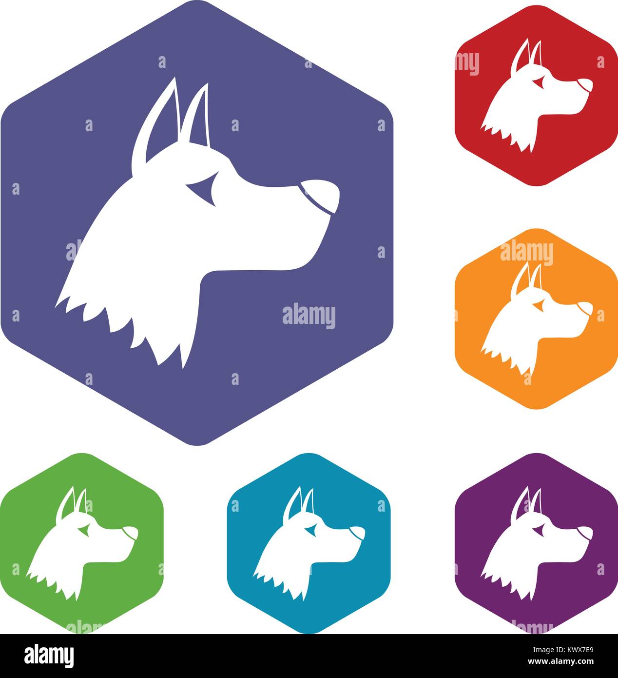 Doberman dog icons set rhombus in different colors isolated on white ...
