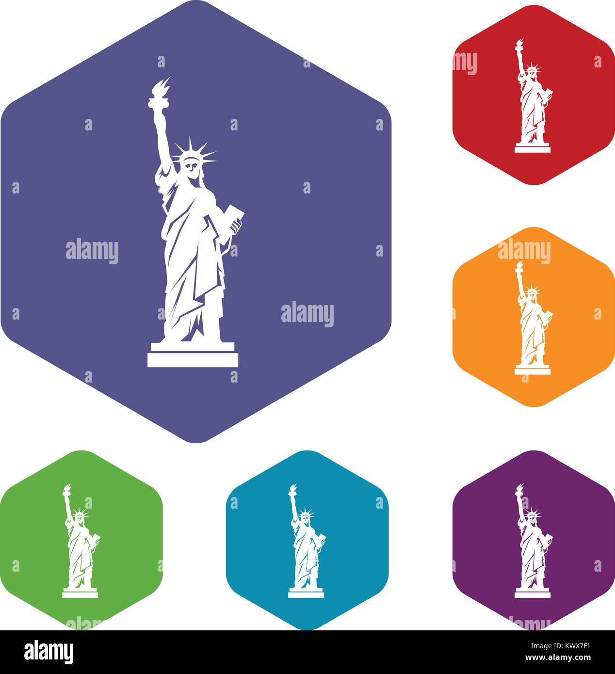 Statue of liberty icons set rhombus in different colors isolated on ...