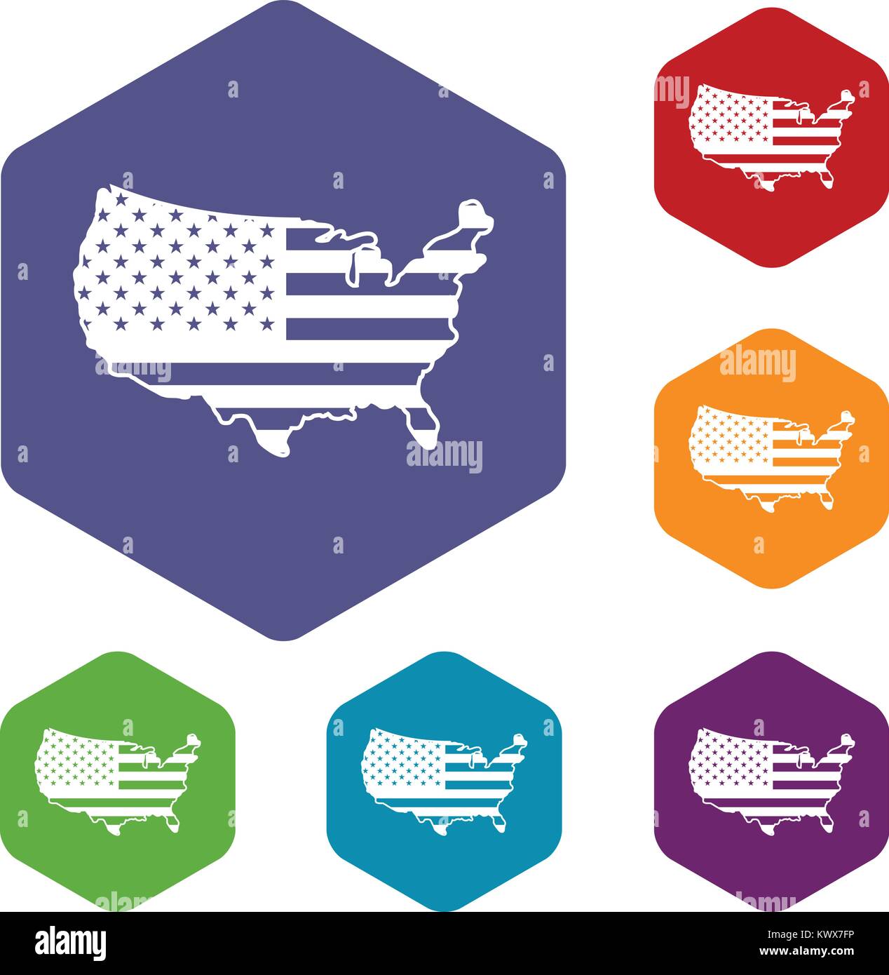 USA map icons set rhombus in different colors isolated on white ...