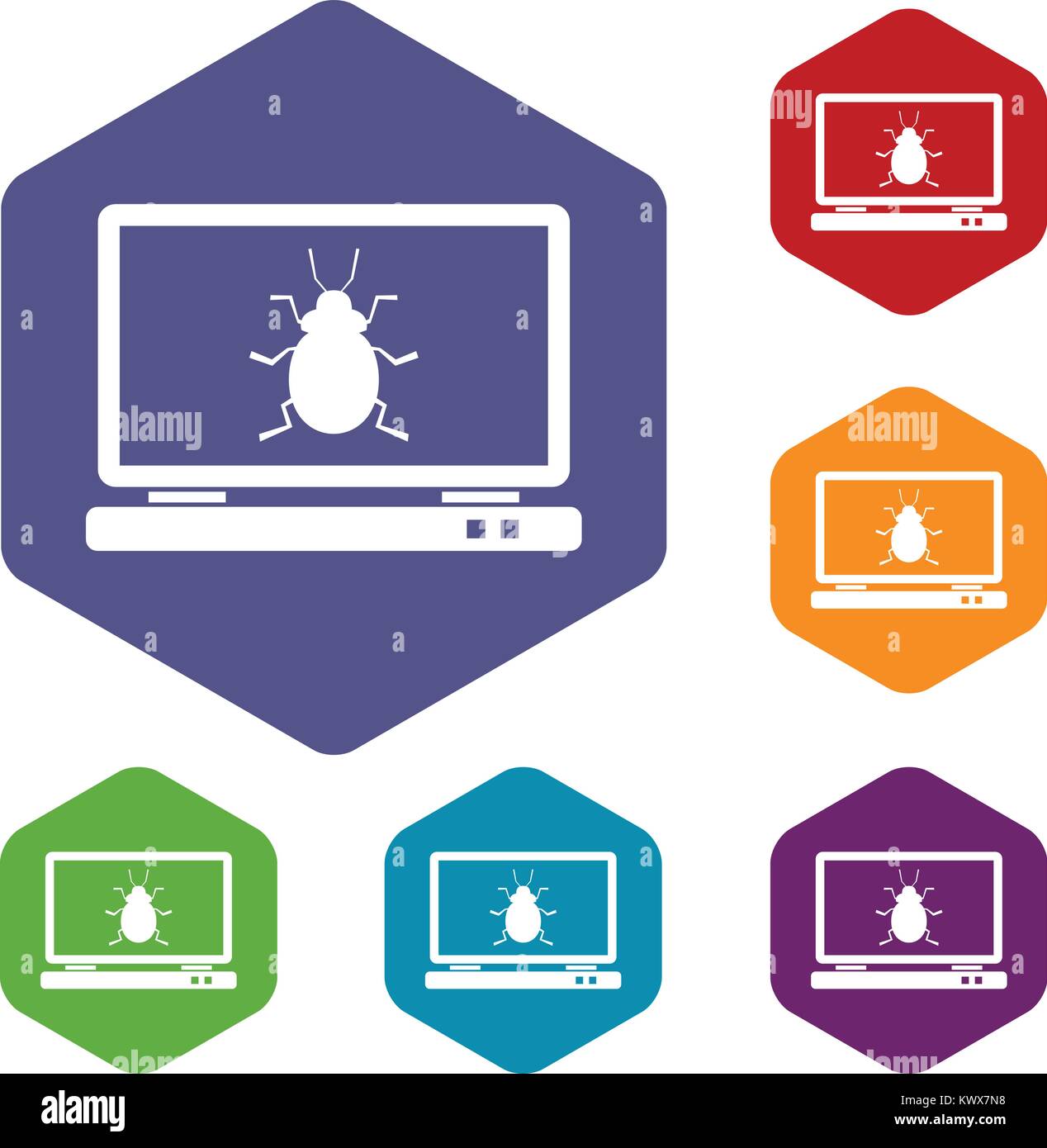 Laptop icons set rhombus in different colors isolated on white ...