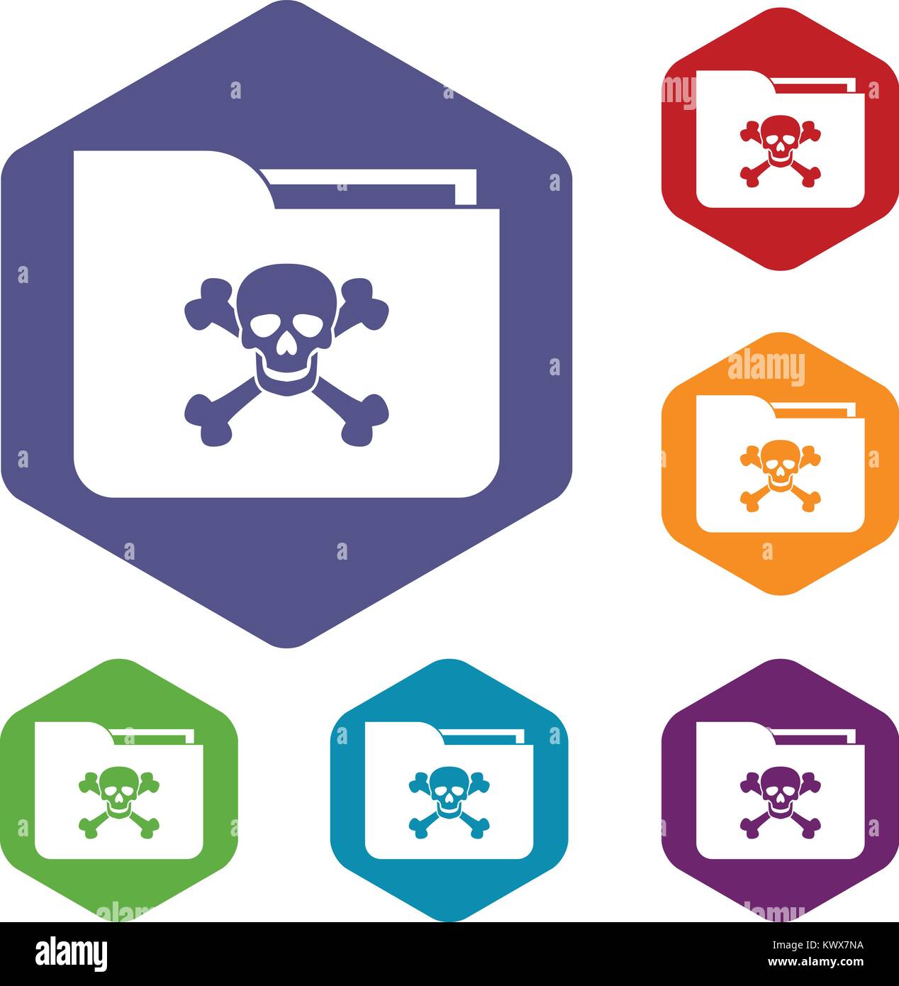 File folder with a skull icons set rhombus in different colors isolated ...