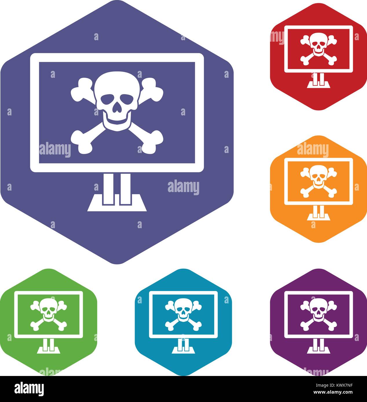 Computer monitor with a skull and bones icons set rhombus in different ...