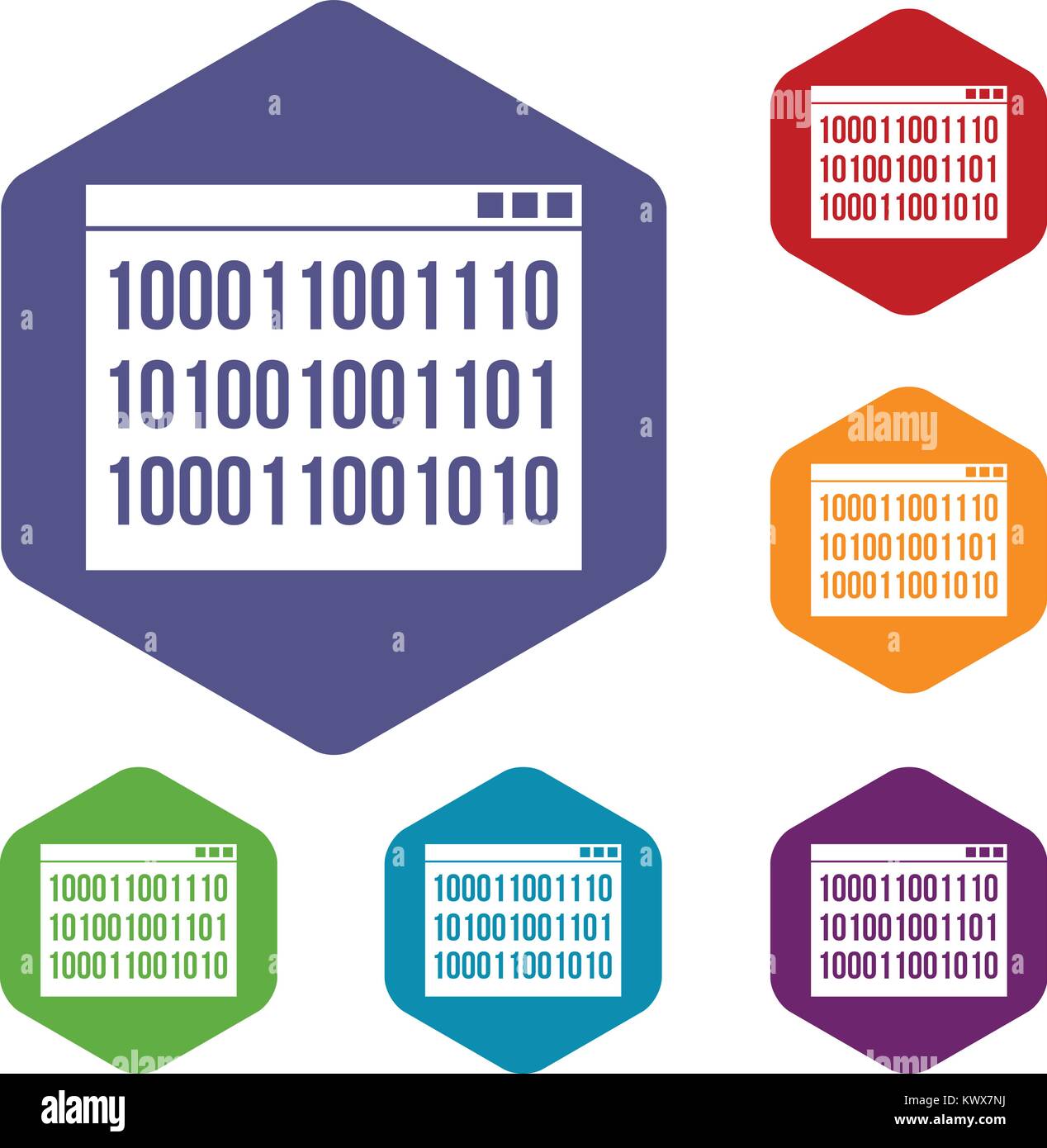 Binary code icons set rhombus in different colors isolated on white ...