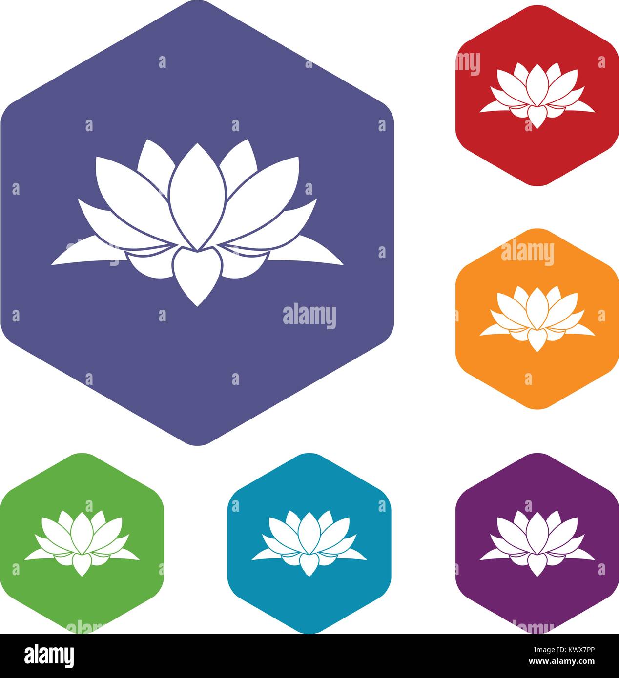 Lotus flower icons set rhombus in different colors isolated on white ...