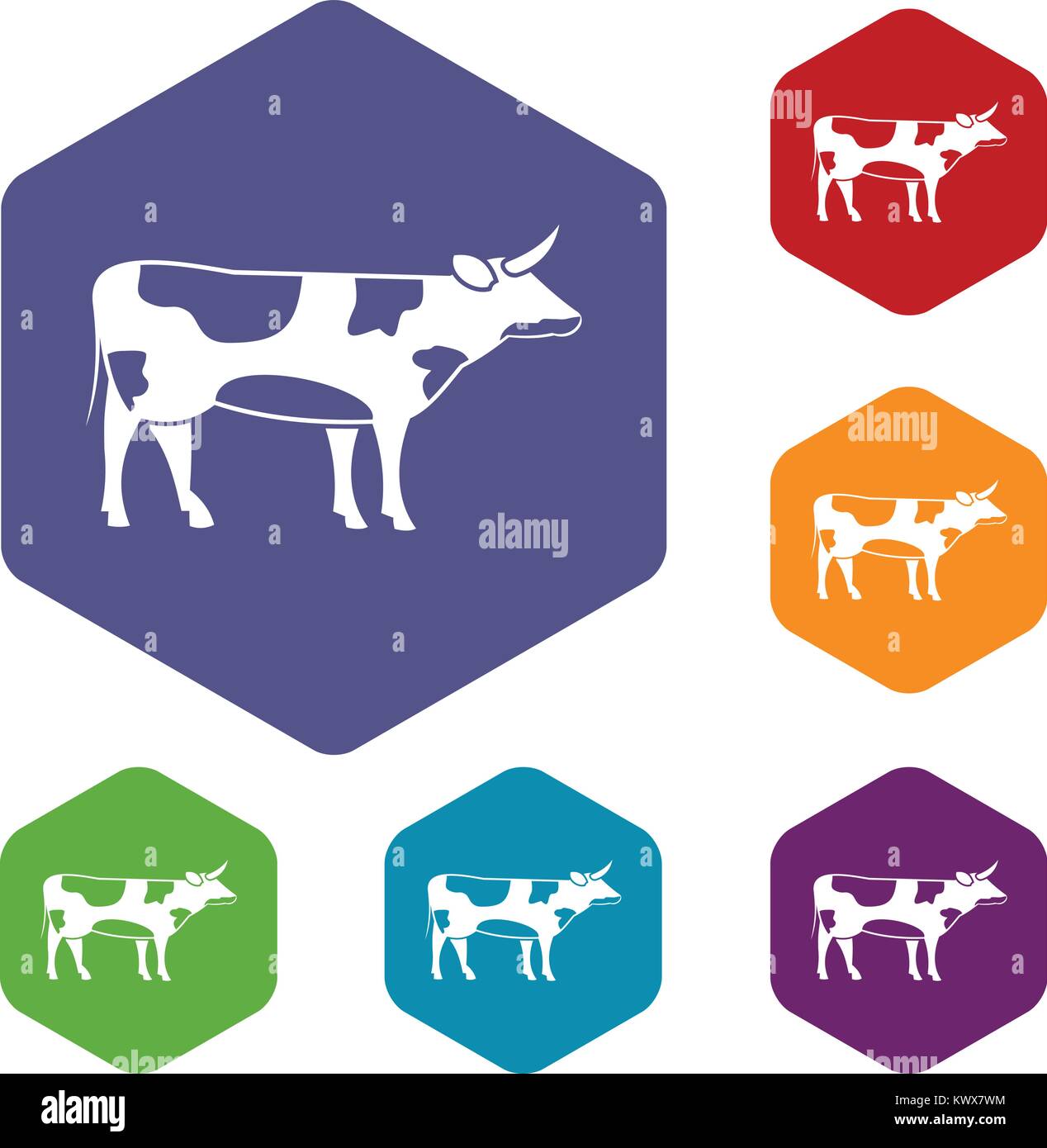 Switzerland cow icons set rhombus in different colors isolated on white ...