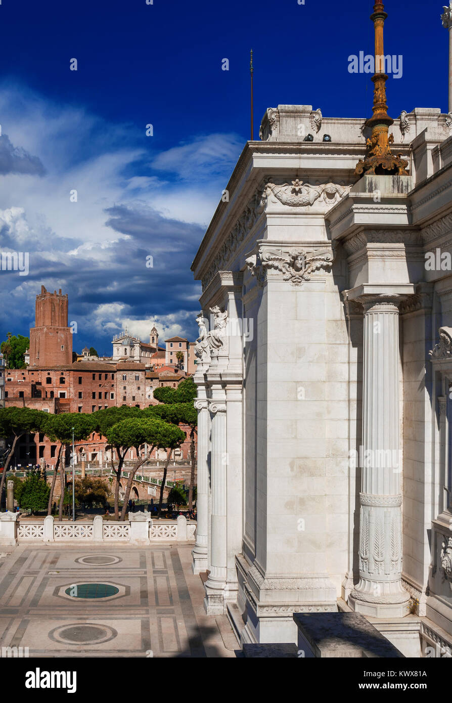Trajan's Market ancient roman ruins with the old Tower of the Militia ...
