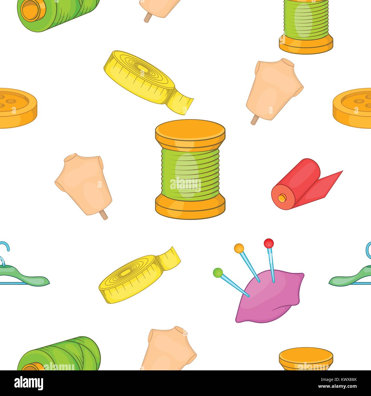 Sewing supplies pattern. Cartoon illustration of sewing supplies vector ...