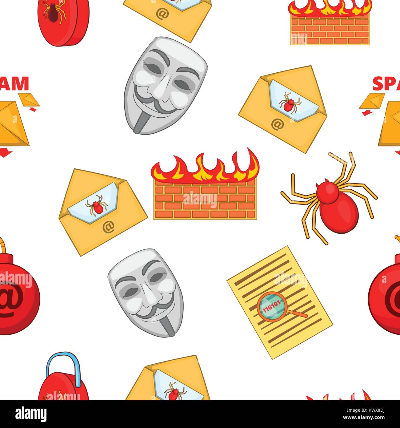 Hacking pattern. Cartoon illustration of hacking vector pattern for web ...