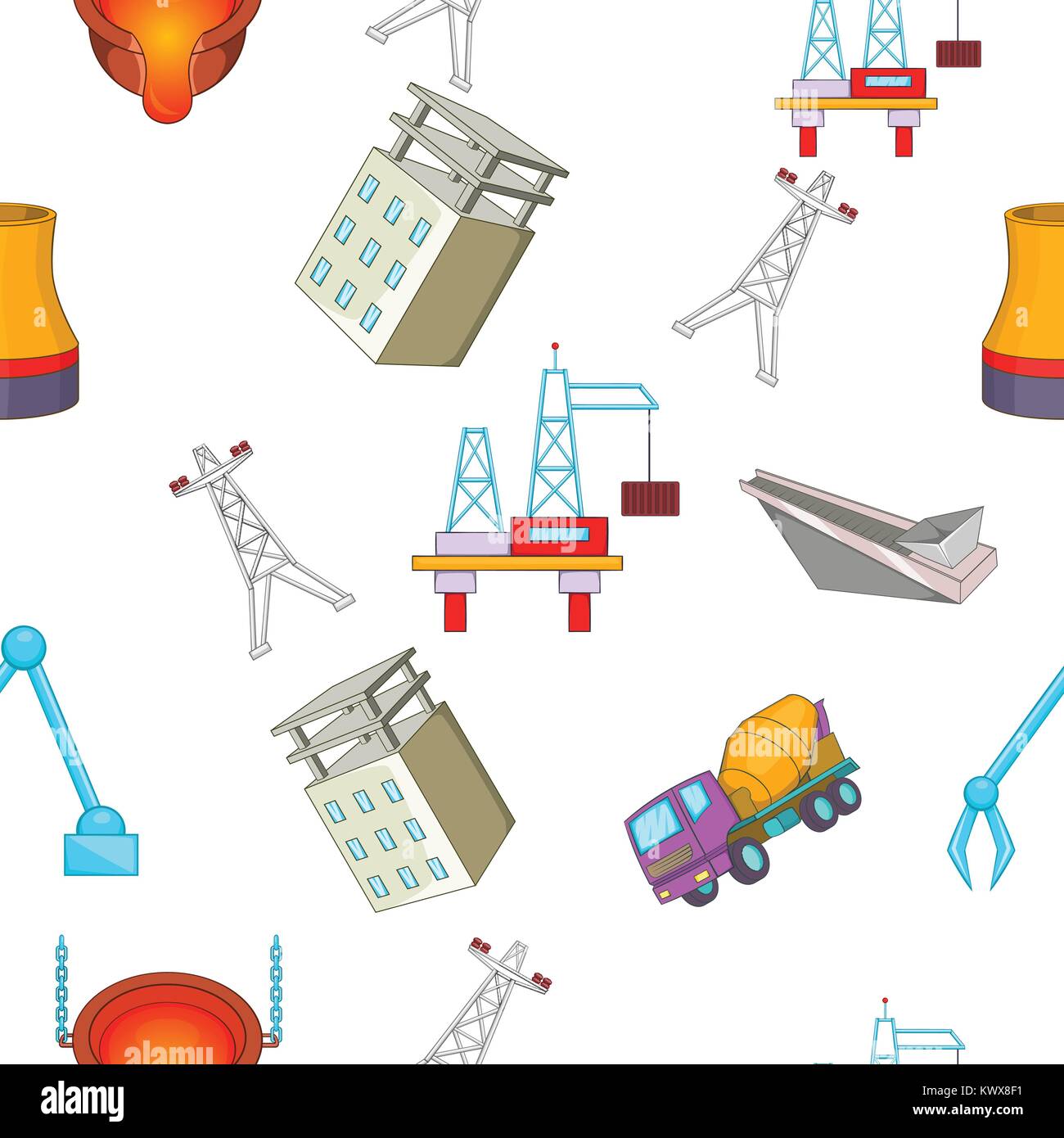Construction plant pattern. Cartoon illustration of construction plant ...