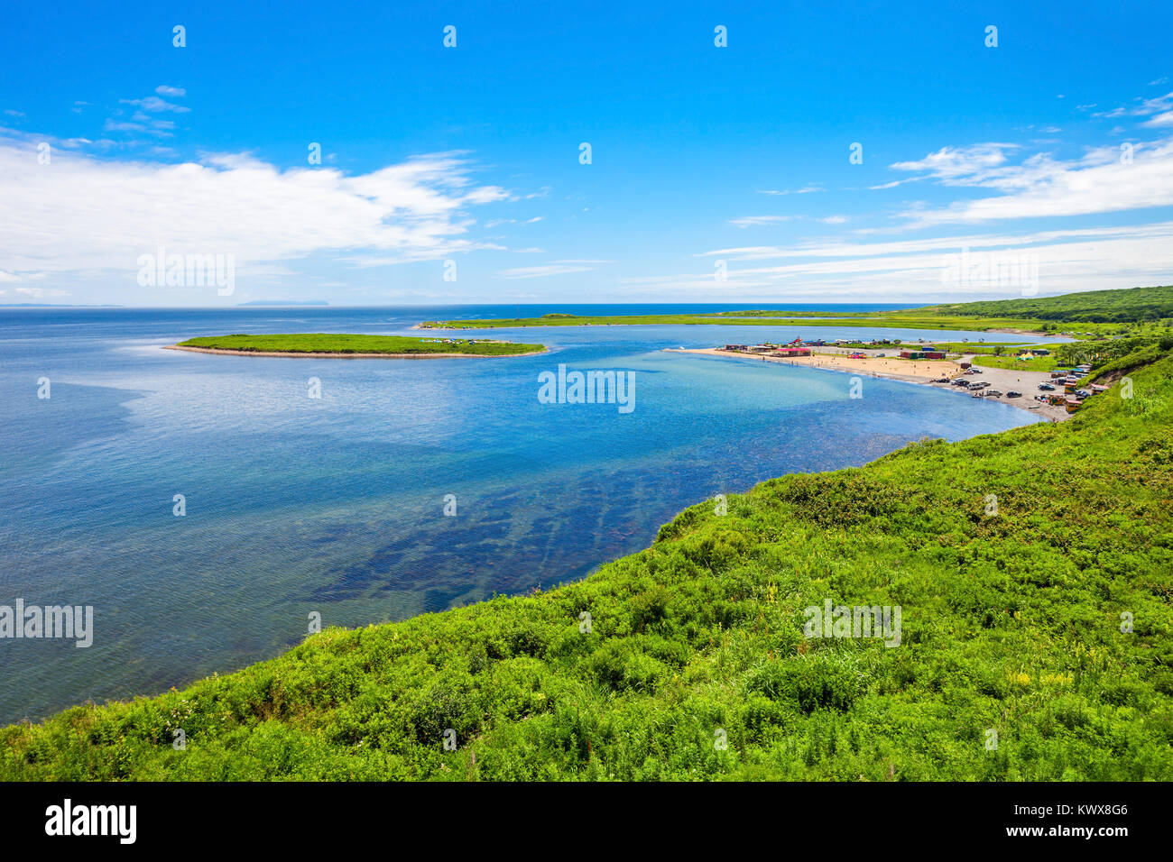 Russky island aerial panoramic view. Russky Island is an island off ...