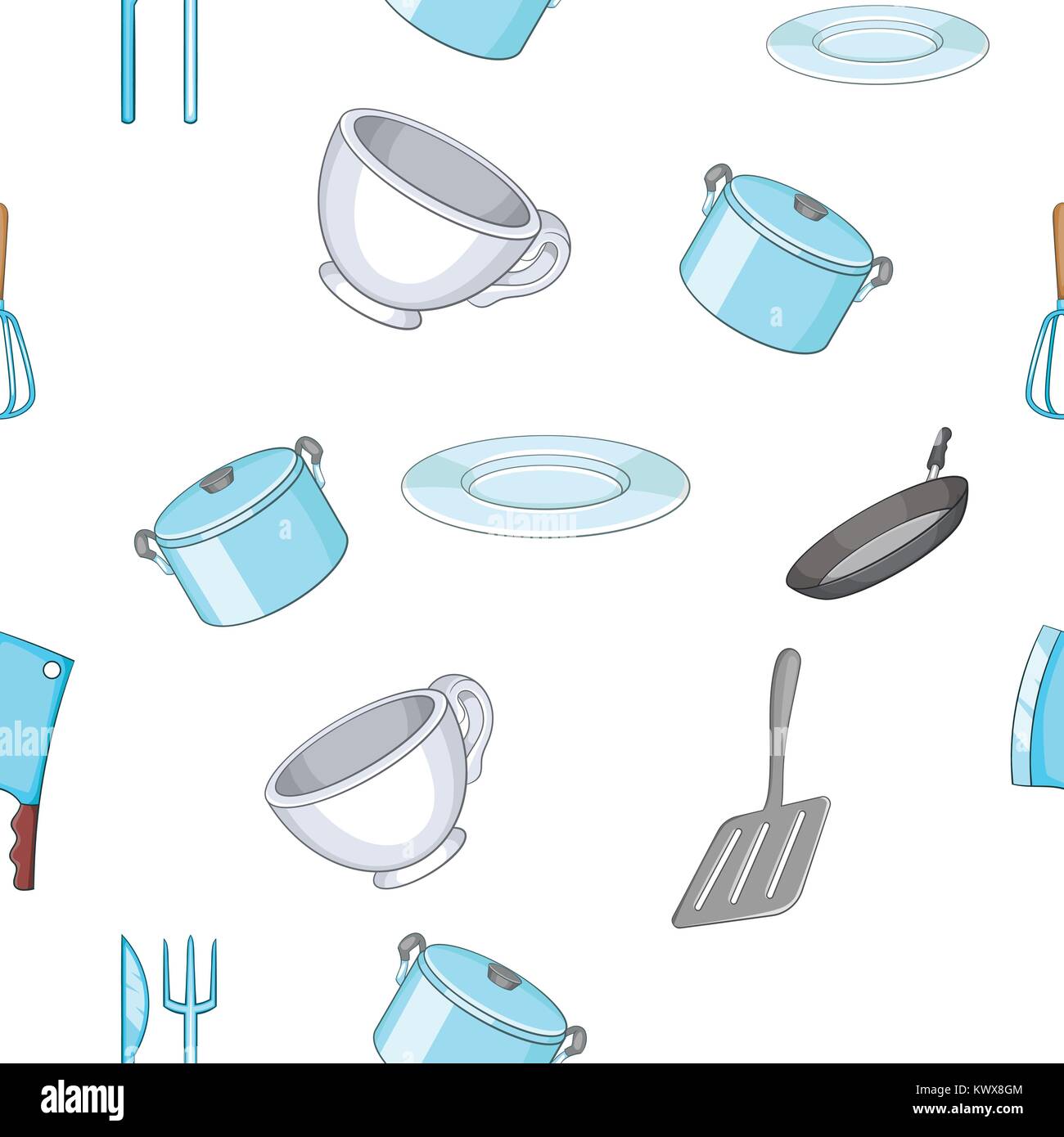 Kitchenware pattern. Cartoon illustration of kitchenware vector pattern ...