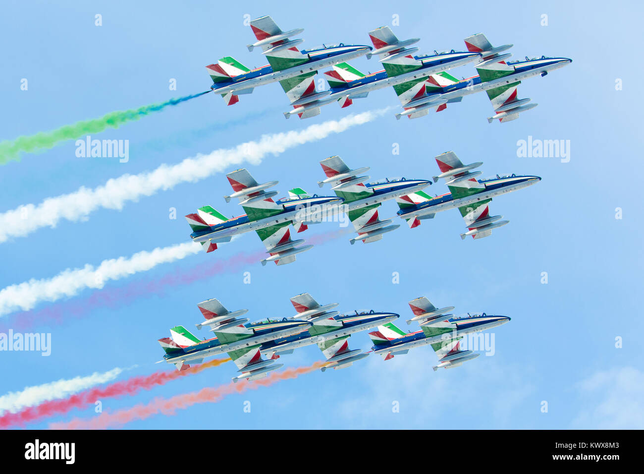 The Italian Air Force aerobatic unit Frecce Tricolori (Tricolor Arrows ...