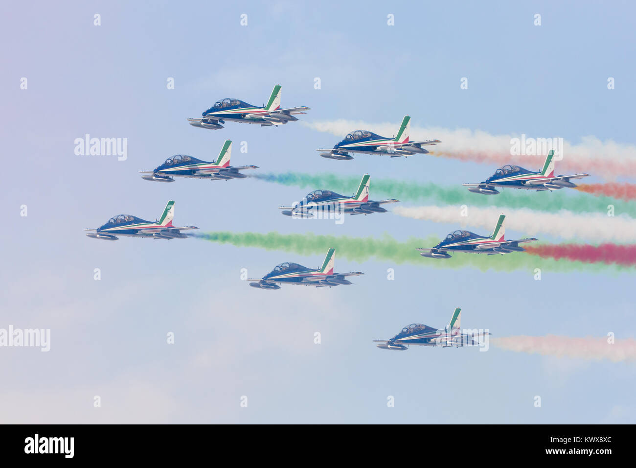 The Italian Air Force aerobatic unit Frecce Tricolori (Tricolor Arrows ...